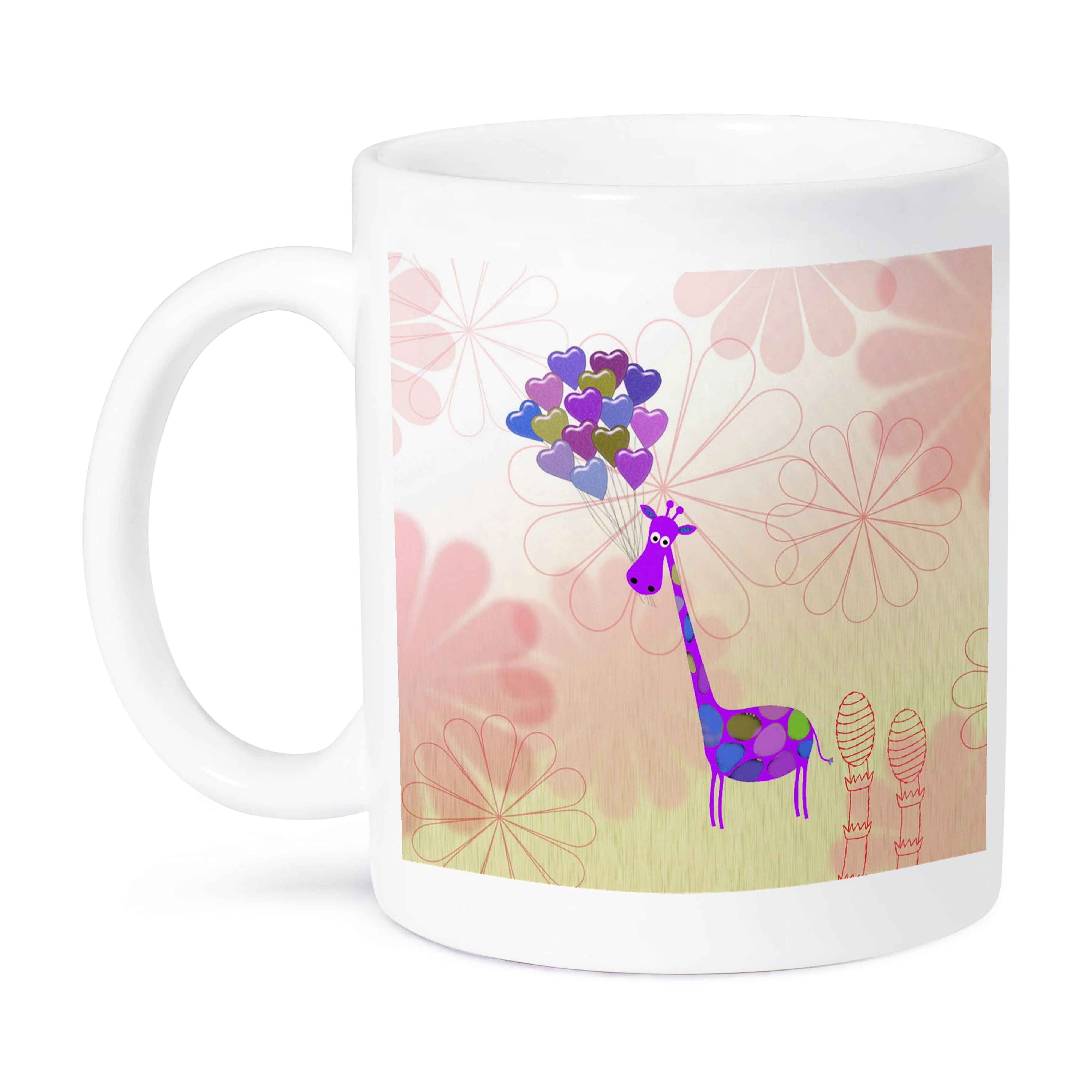 3dRose, Giraffe with Heart Balloons on Flowers, Pink, Yellow, Purple ...