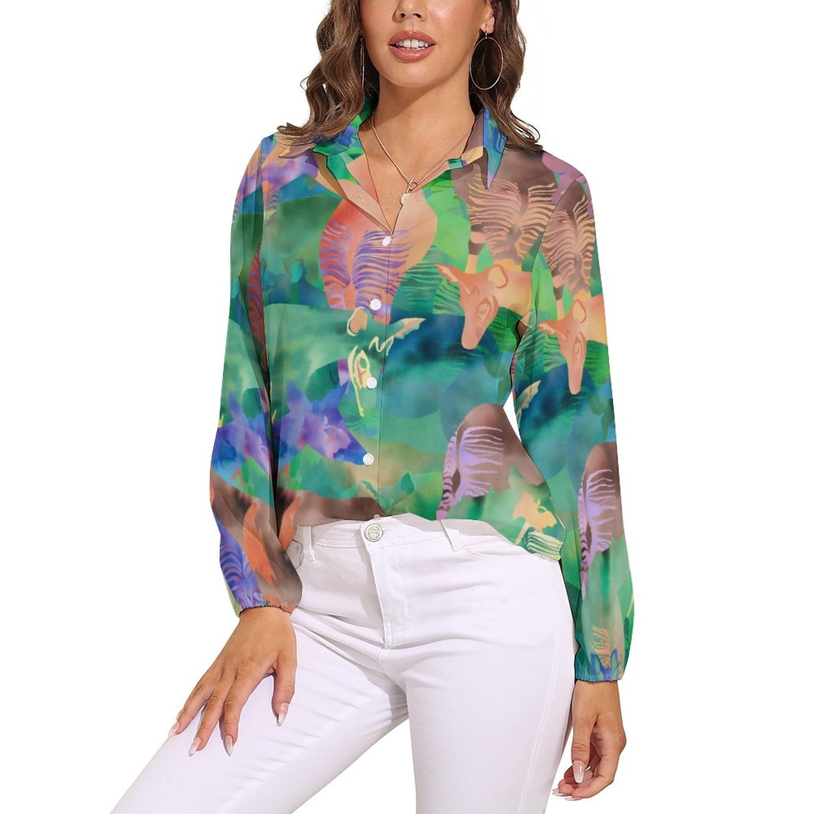 GiraffePrint Blouse Long Sleeve Wild Animal Office Work Blouses Woman ...