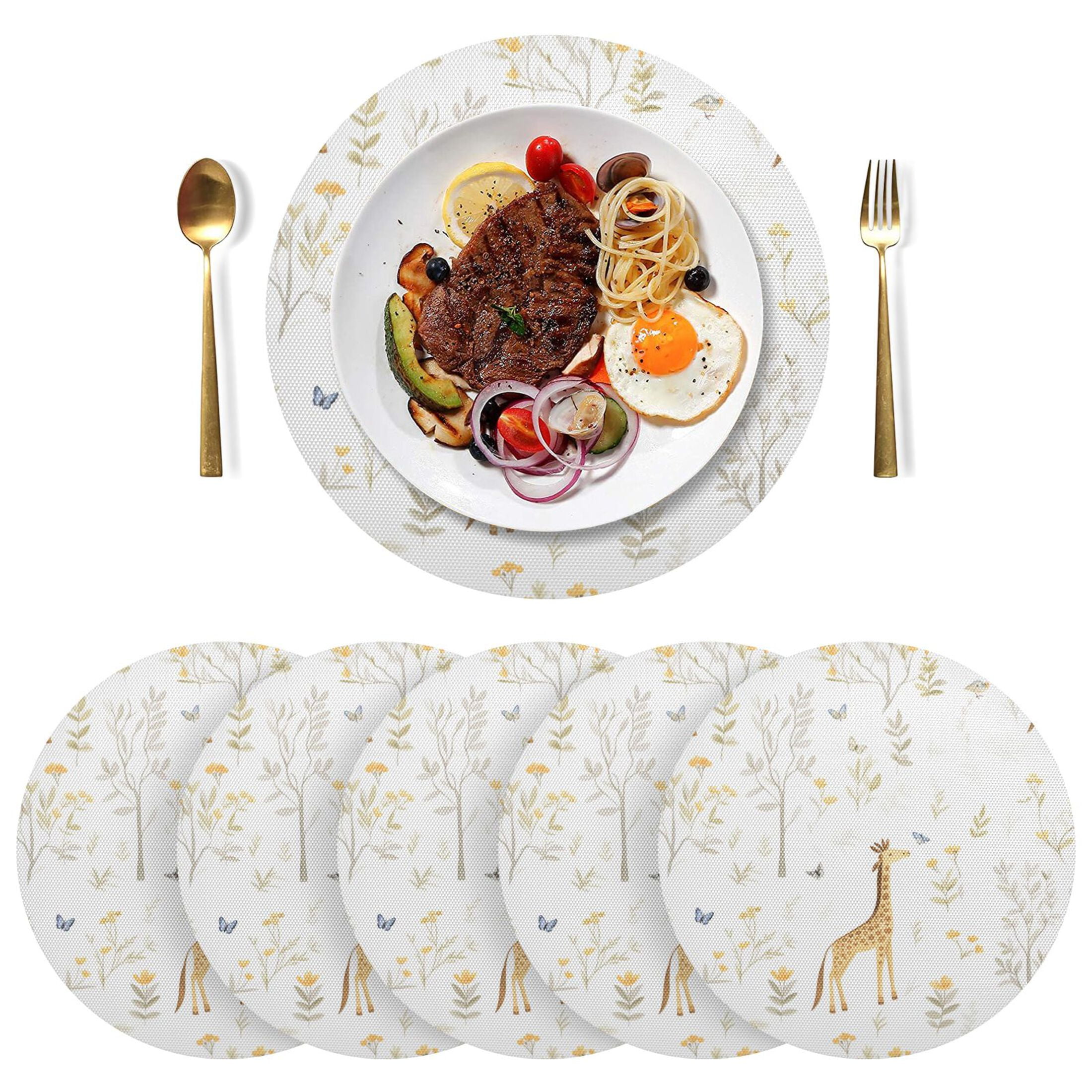 Giraffes Black Round Placemats Plate Mats 15 Inch Non-Slip Heat ...