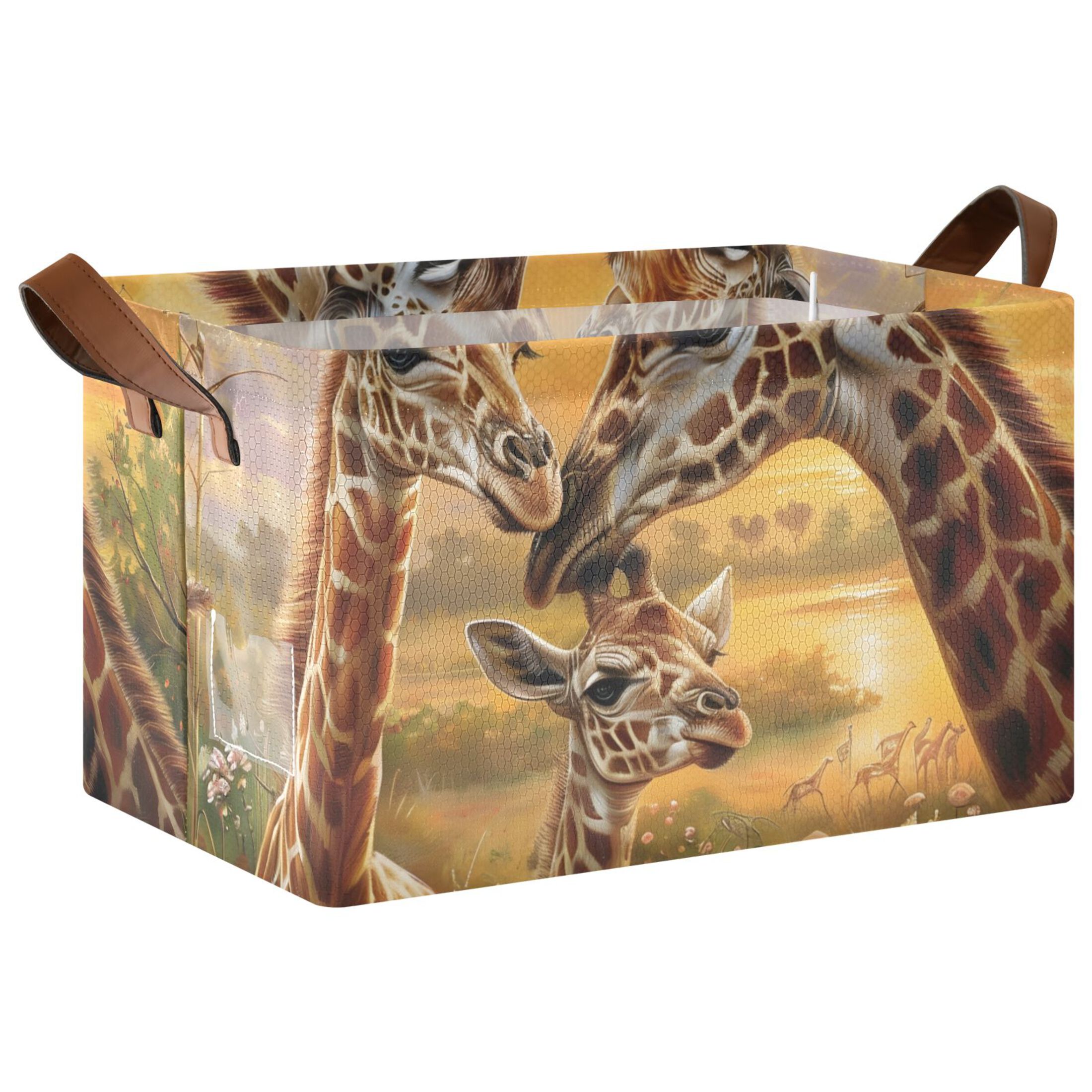 Giraffes Family and Sunset Collapsible Storage Bins Fabric Shelf ...