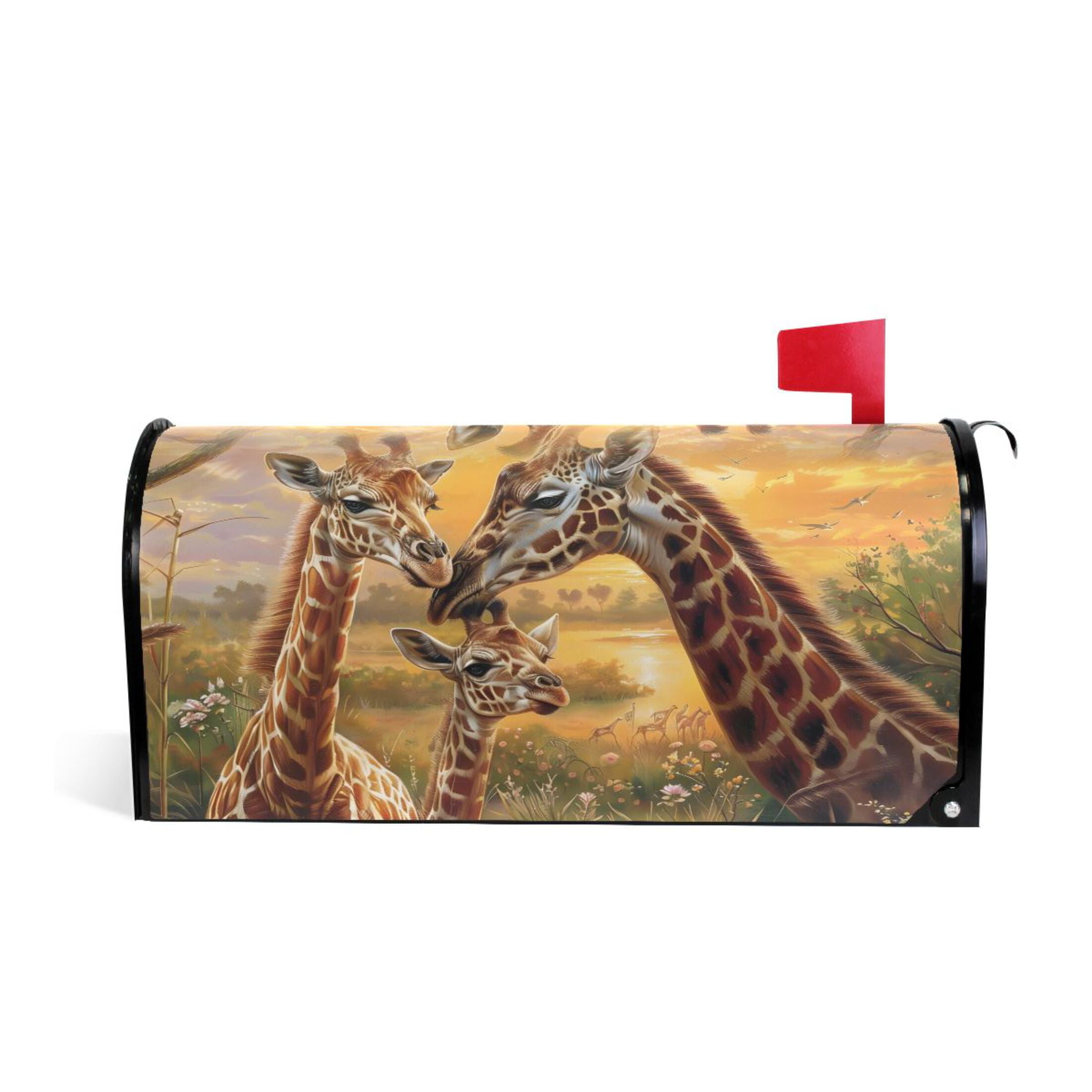 Giraffes Family and Sunset Magnetic Mailbox Covers 25.5" X 21" Post ...