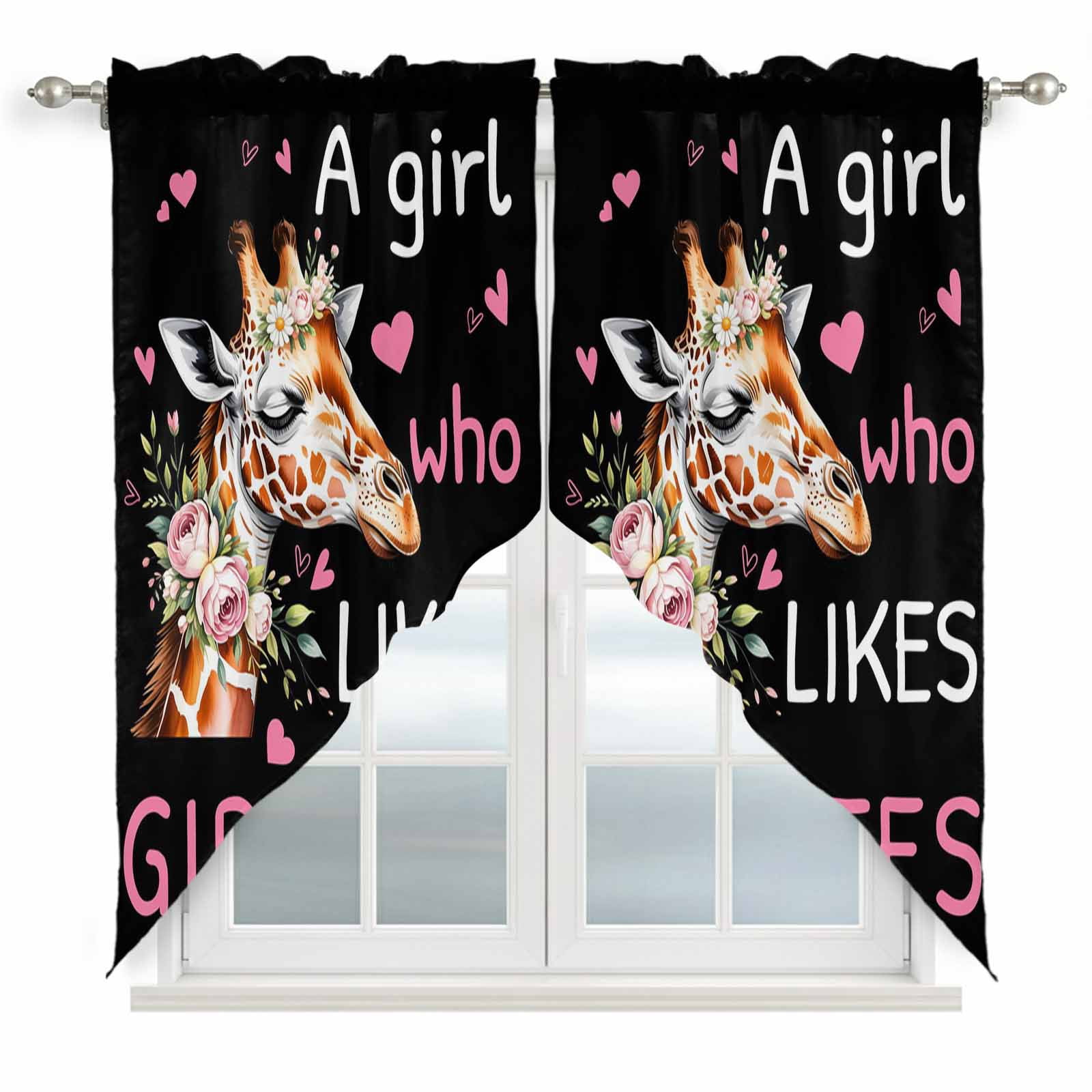 Giraffes Flowers Swag Valances for Windows 2 Pack, Kitchen Window ...