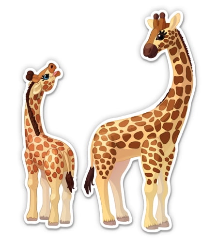Giraffes Mom and Baby Set - 3" Vinyl Sticker - For Car Laptop Water ...