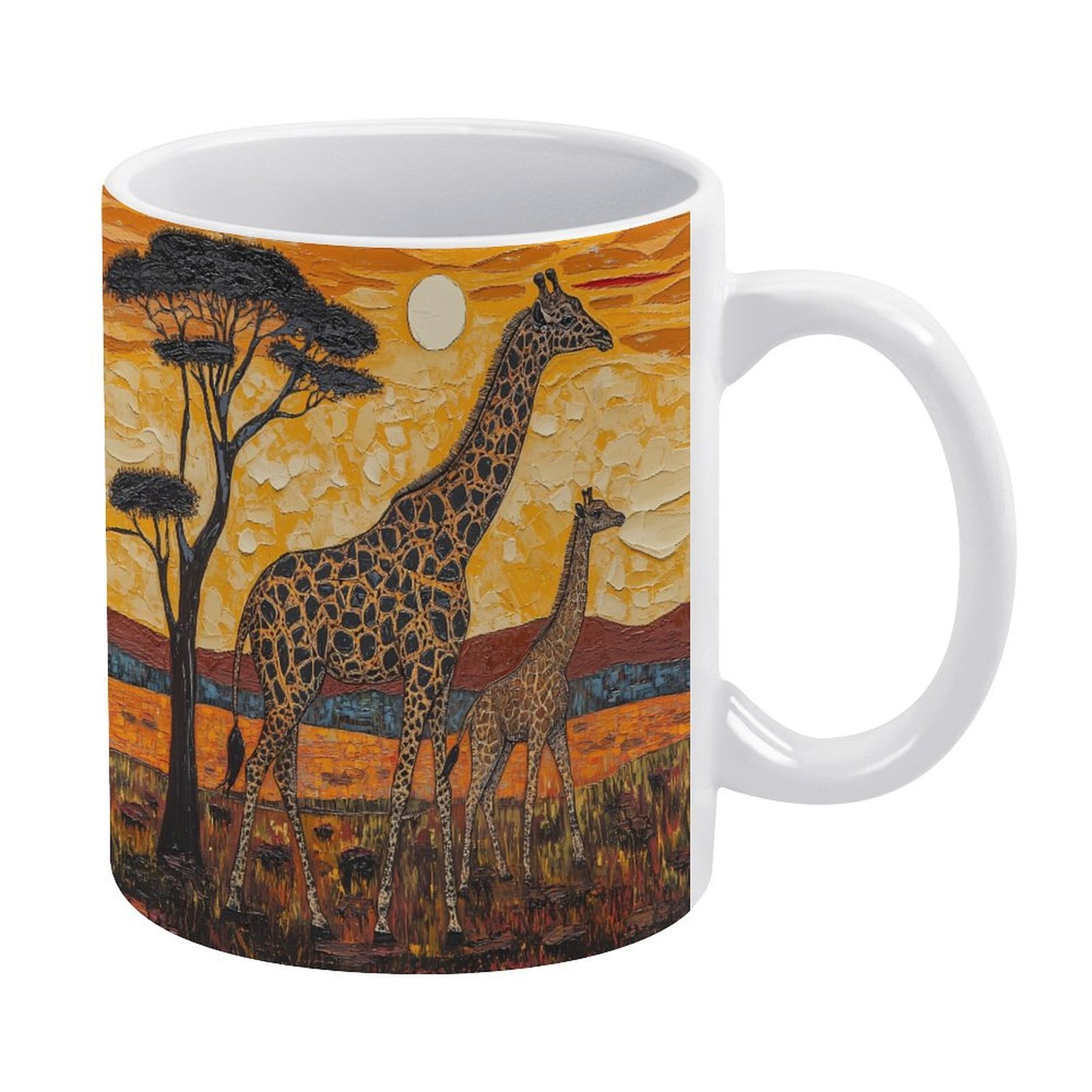 Giraffes Trees Sunset Landscape In Africa Savannah 11oz Coffee Mug with ...