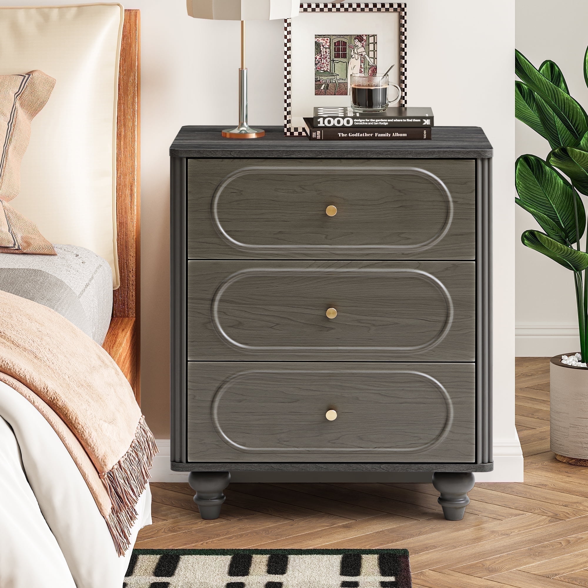 Giratree 3 Drawer Nightstand, Classic Chest of Drawers with Arc Edge ...