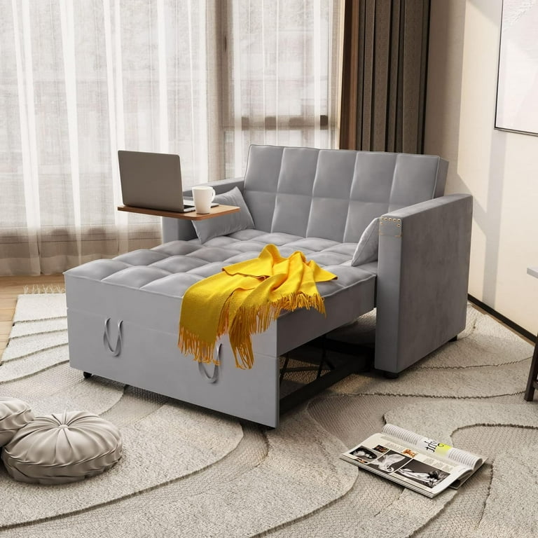 Giratree Velvet 3 in 1 Sofa Bed Convertible Loveseat Modern Design for Apartment Bedroom Gray Walmart
