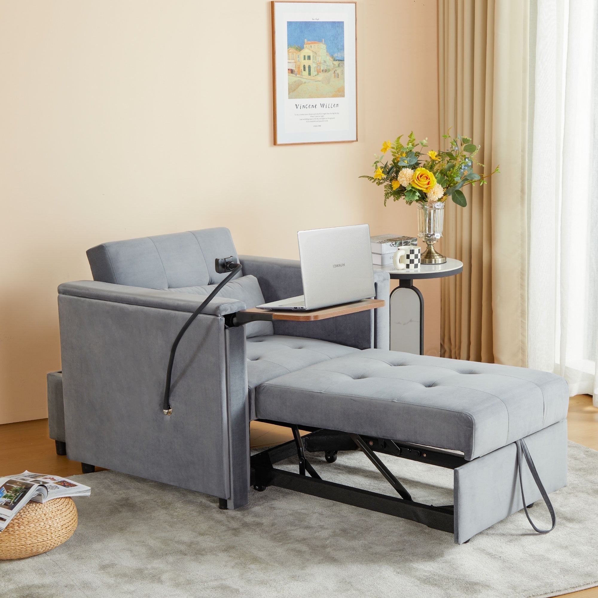 Giratree 3 in 1 Single Sleeper Chair Bed Sofa for Adult with Chaise ...