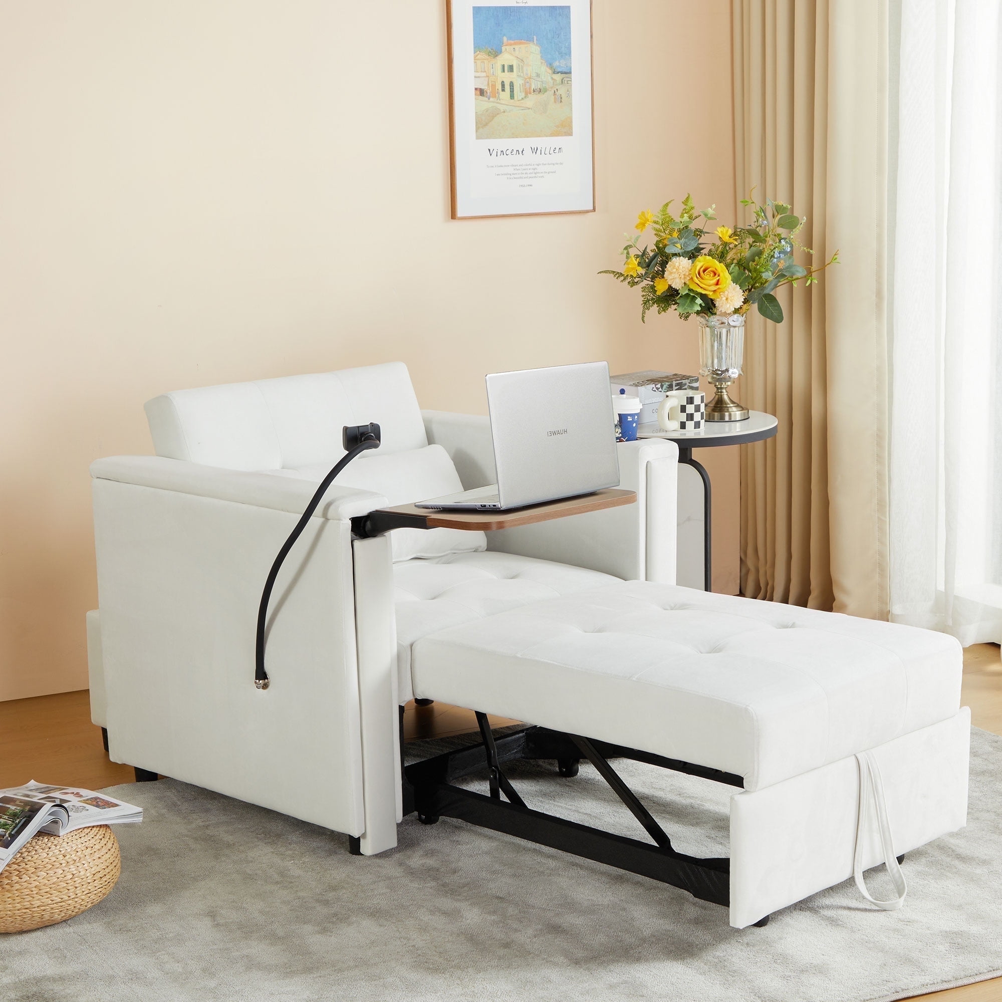 Giratree 3 in 1 Single Sleeper Chair Bed Sofa for Adult with Chaise ...