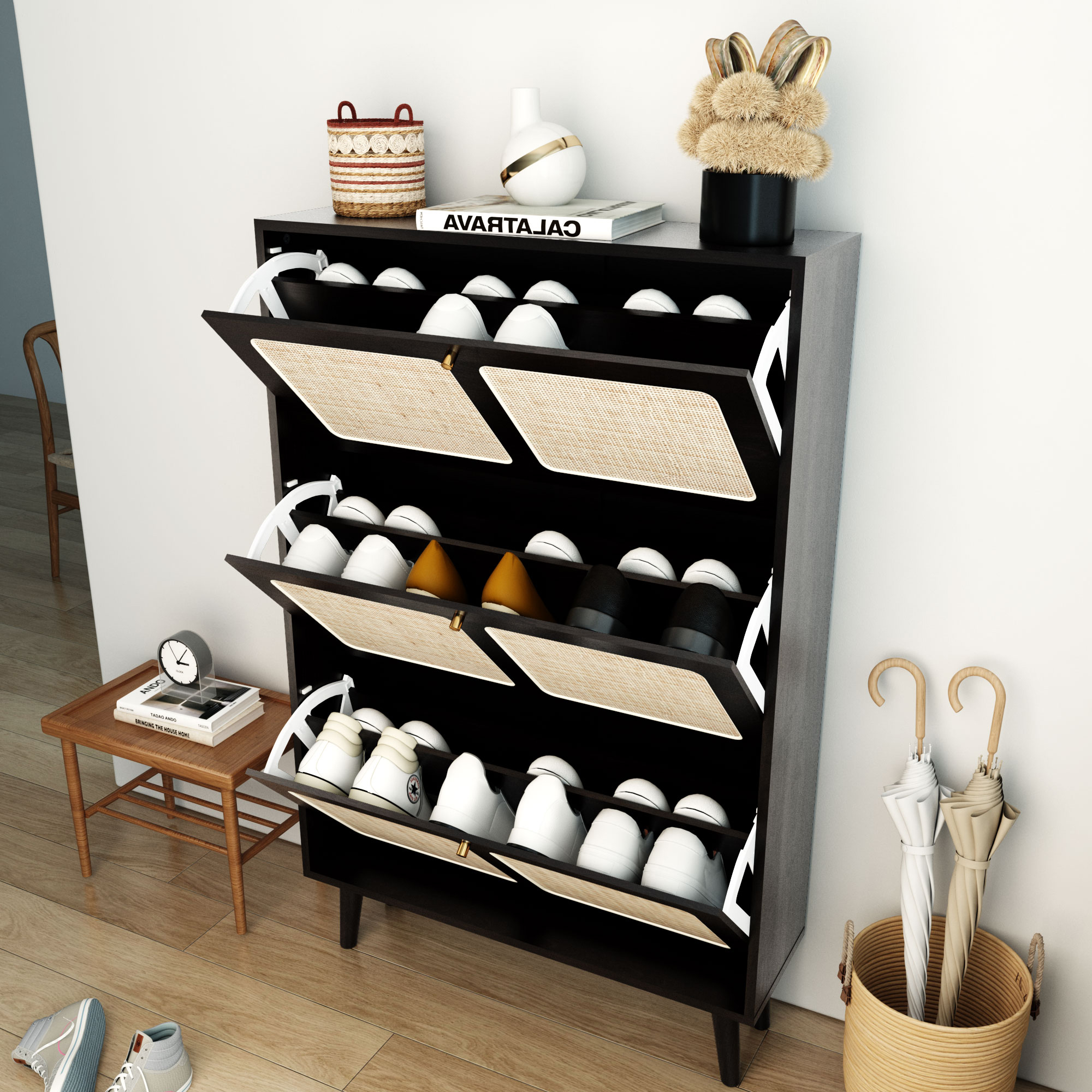 Dextrus White Shoe Cabinet, Modern Entryway Shoe Rack, Tipping Bucket ...