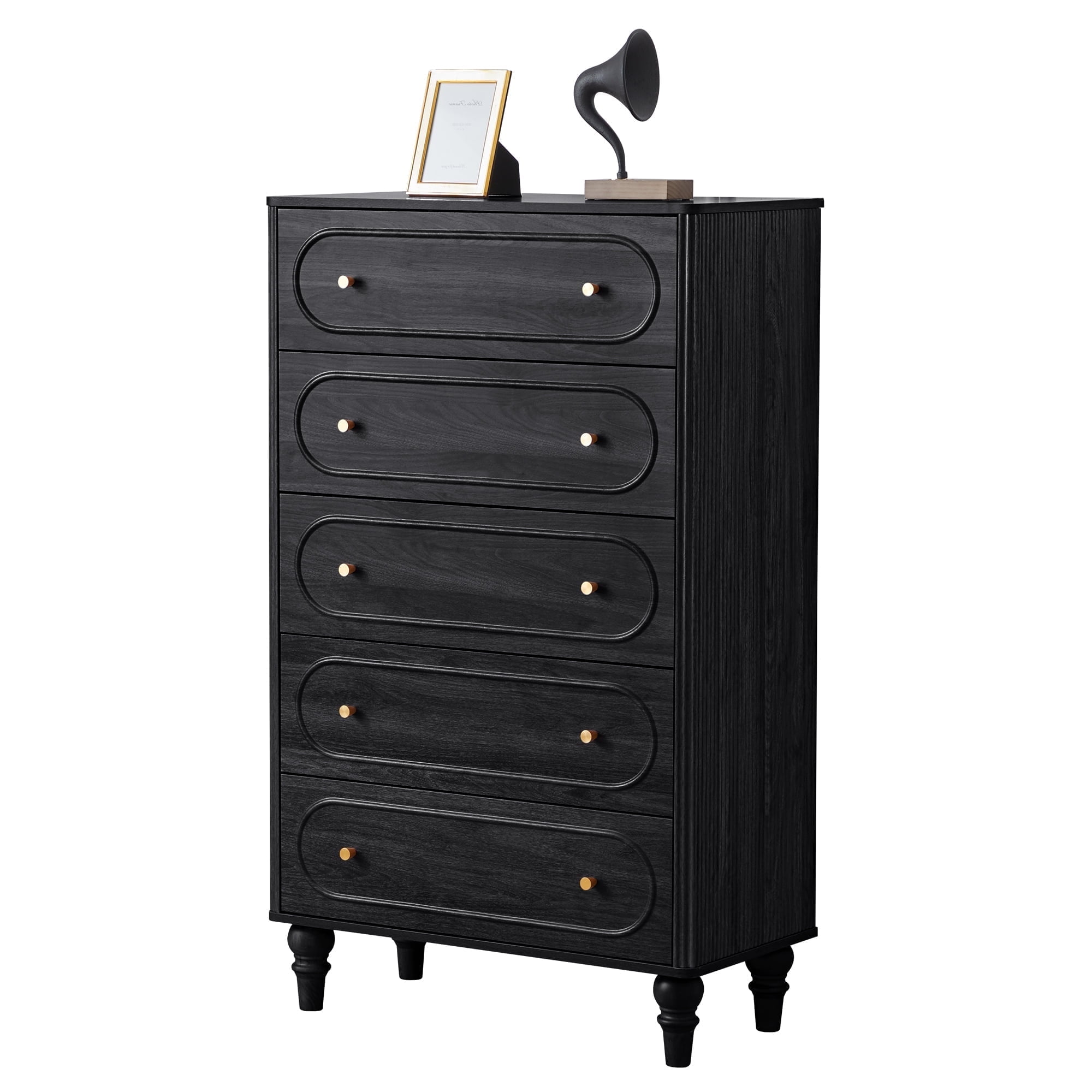 YOCWO 5 Drawer Fluted Dresser for Bedroom, Mid Century Chest of Drawers ...