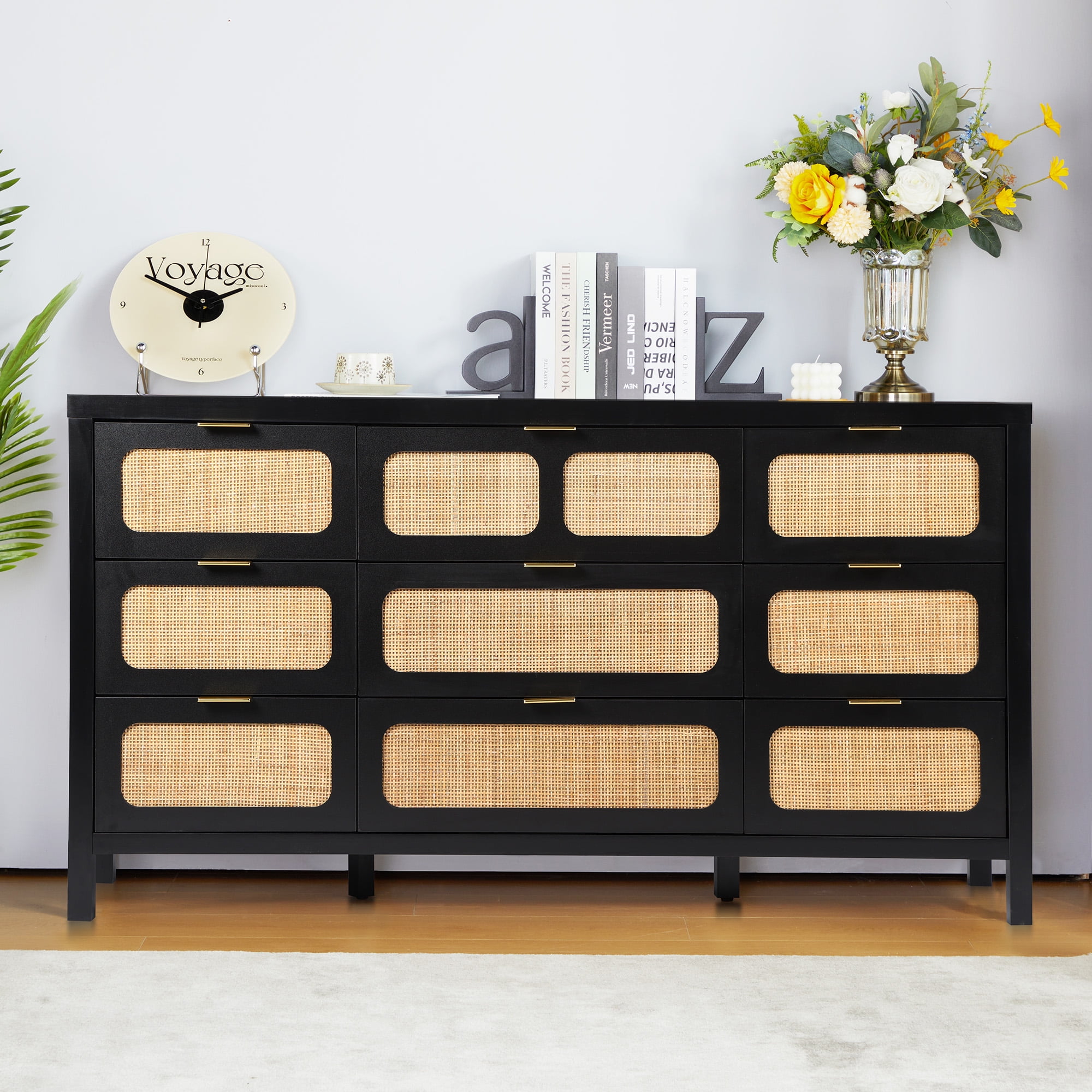 Giratree 58.5" Wide MDF Storage Cabinets with 9 Drawers for Living Room ...
