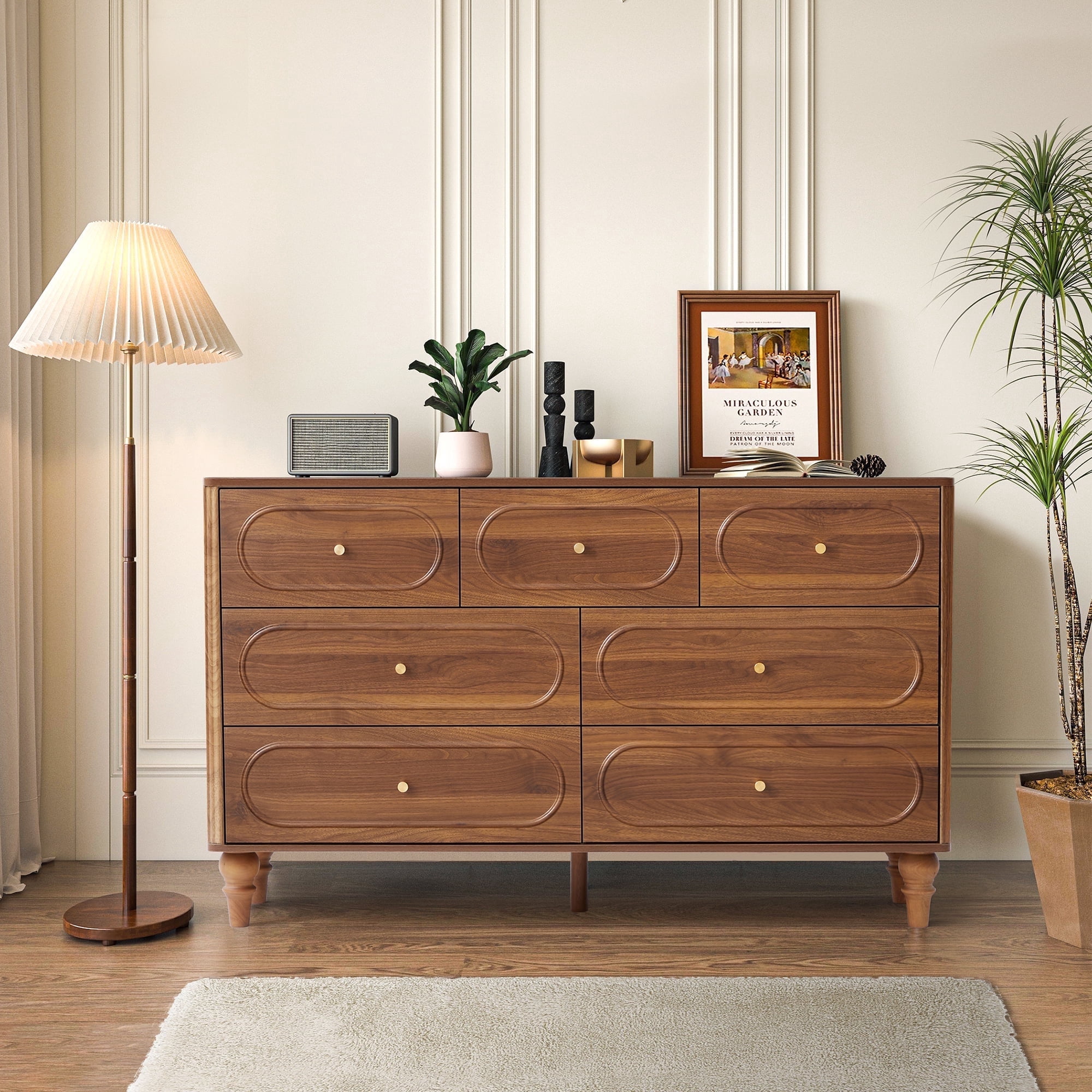 Giratree 7 Drawer Fluted Dresser for Bedroom, Mid Century Chest of ...