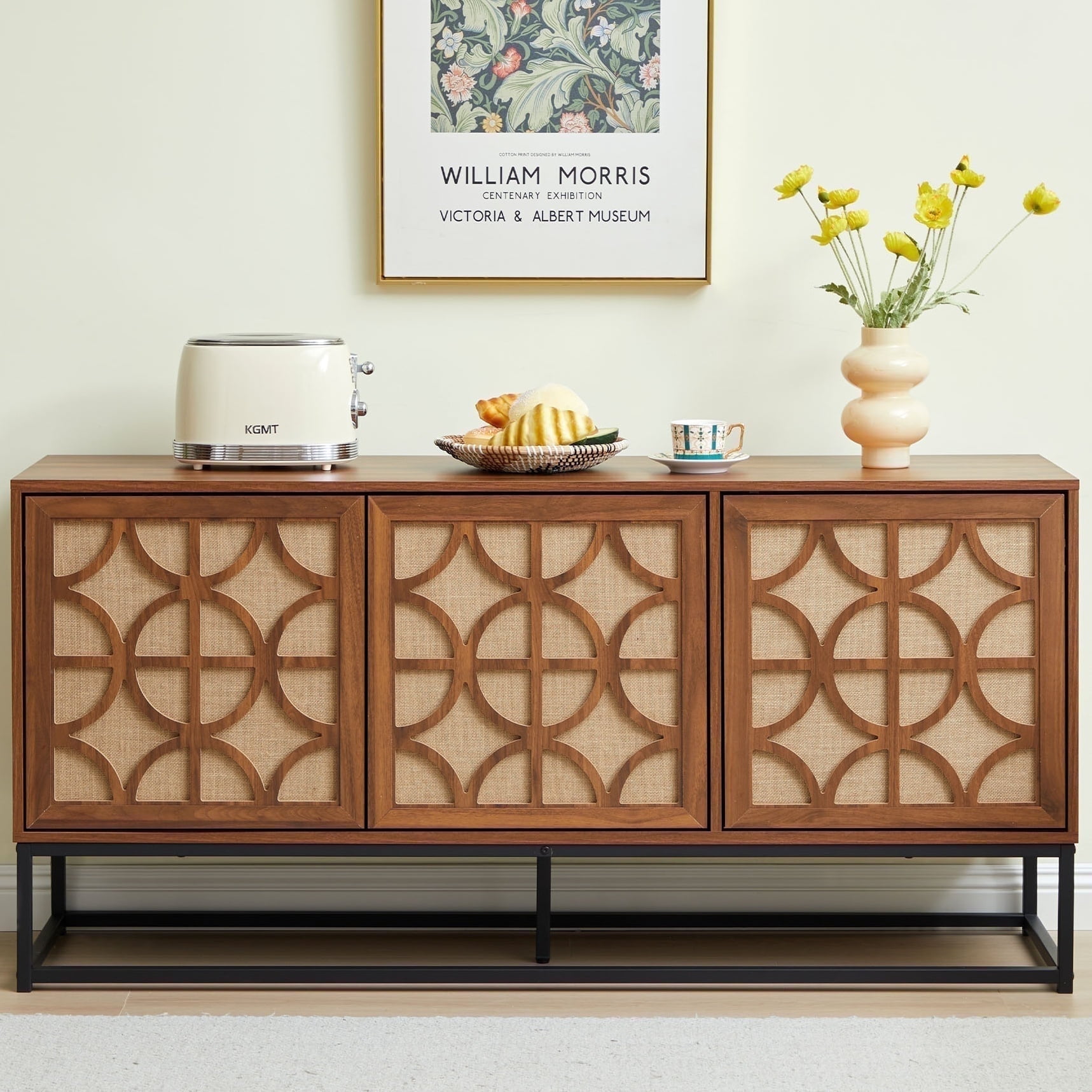 YOCWO Accent Cabinets with Doors, 58" Sideboard Buffet Cabinet with 3 ...
