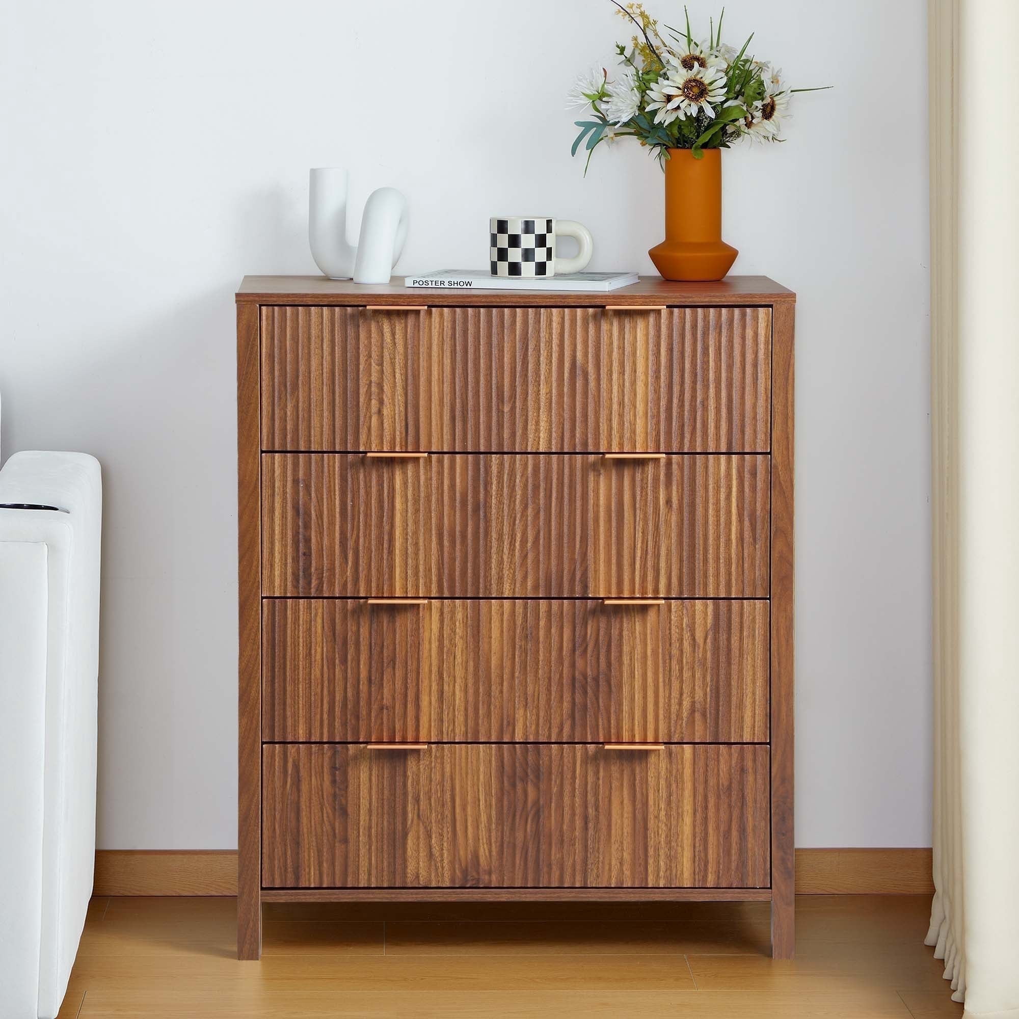 YOCWO Fluted 4 Drawer Dressers for Bedroom, 30" Wide Modern Chest of ...
