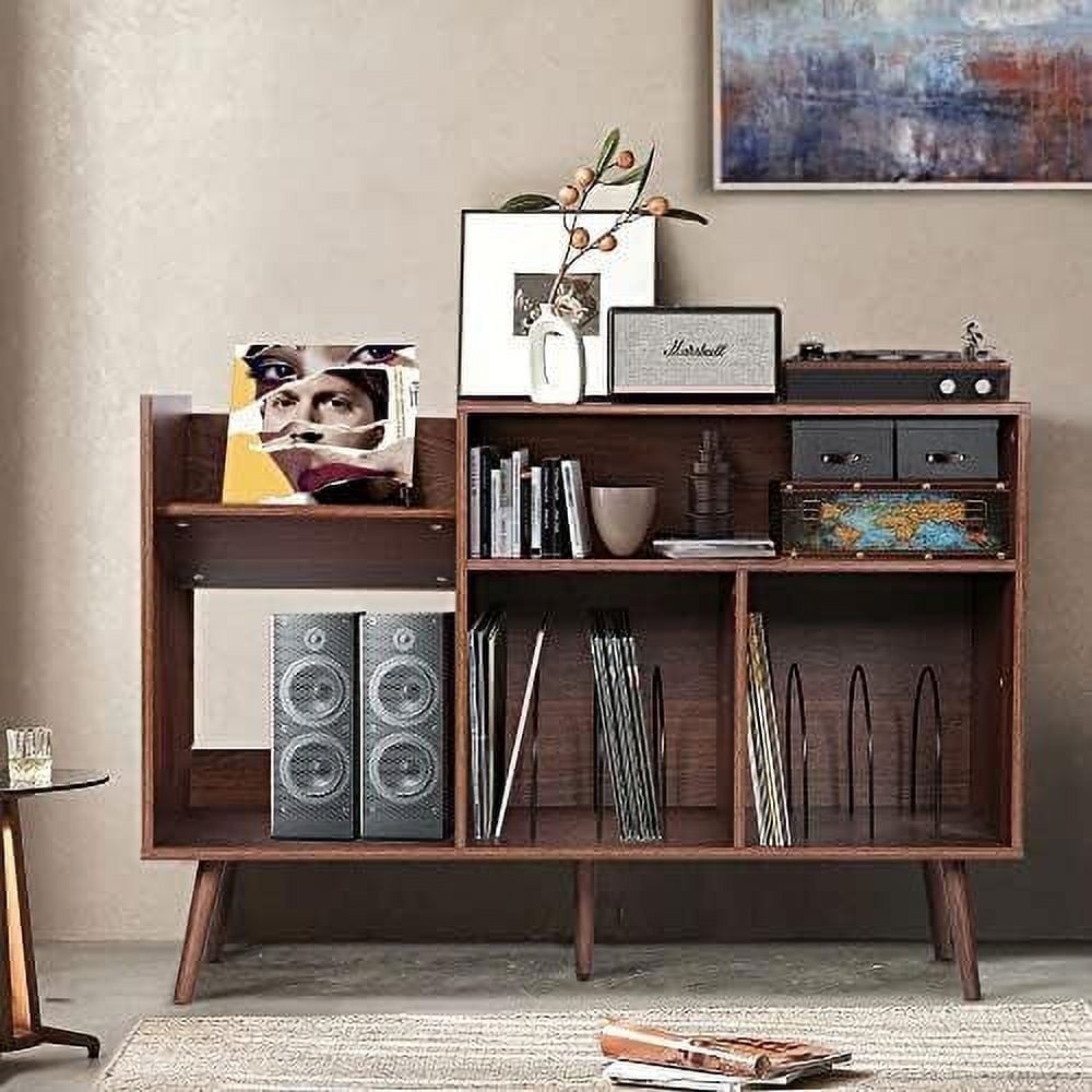 YOCWO, Large Record Player Stand, Walnut Brown, Holds up to 350 Albums ...