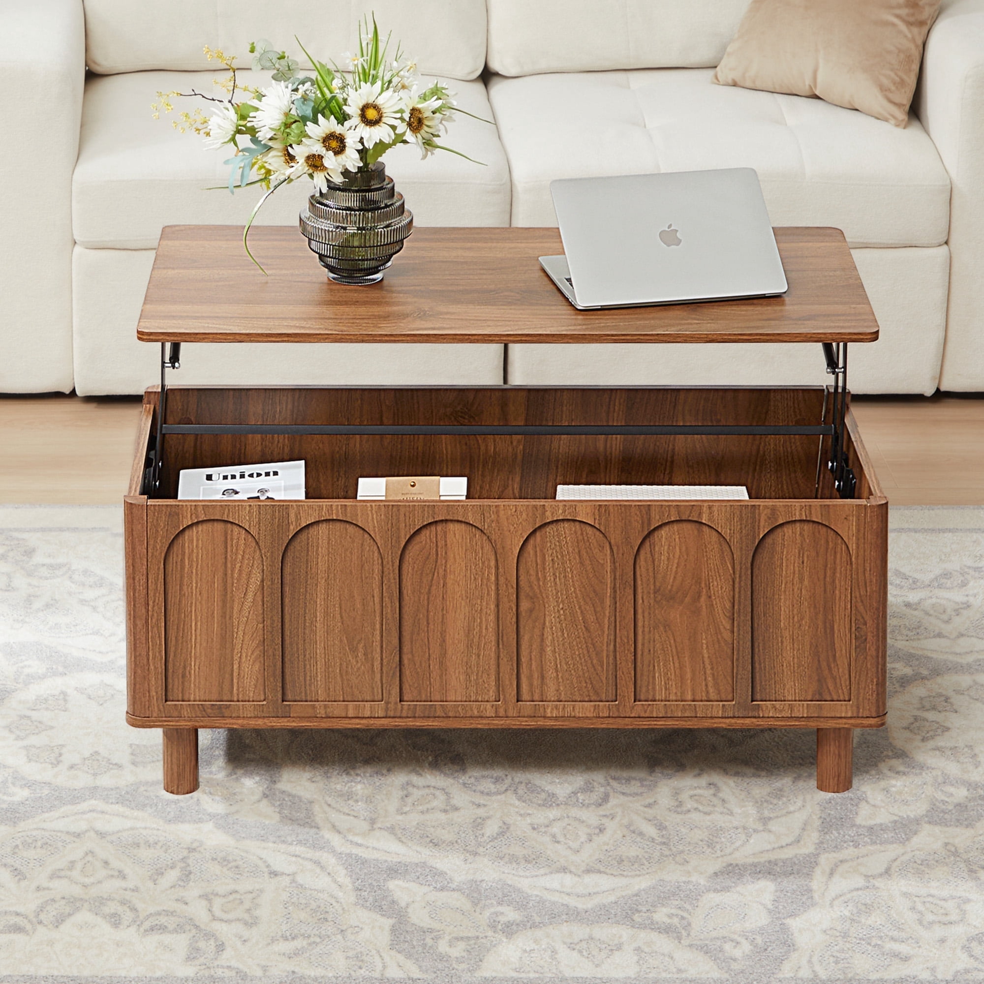 Giratree Lift Top Coffee Table with Hidden Compartment & Storage Shelve ...