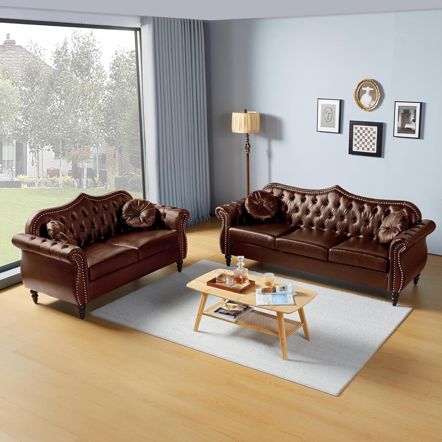 Giratree Living Room Furniture Sets, Chesterfield 2 Piece Sofa Set ...