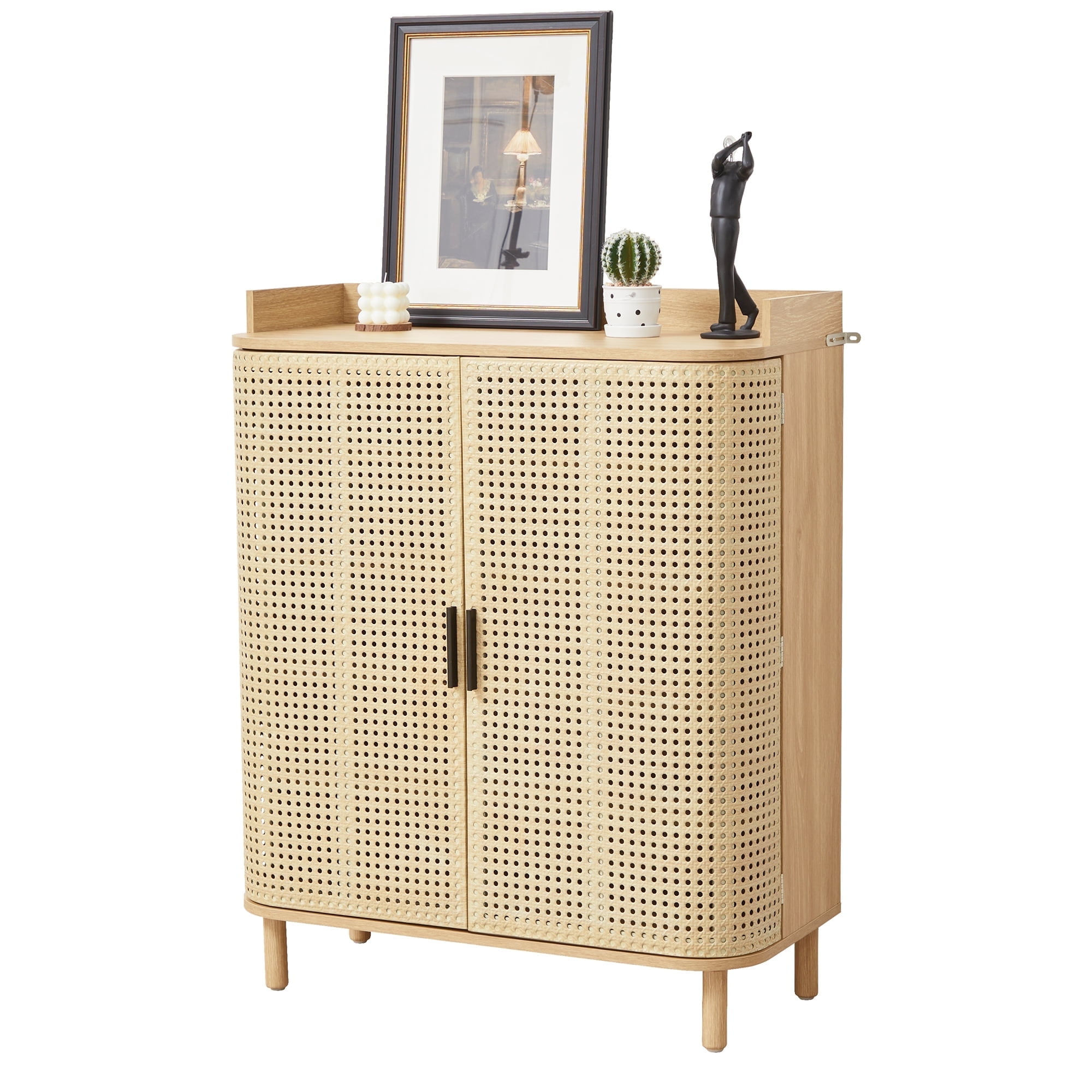 Giratree Rattan Shoe Storage Cabinet with Doors, Shoe Closet with Iron ...