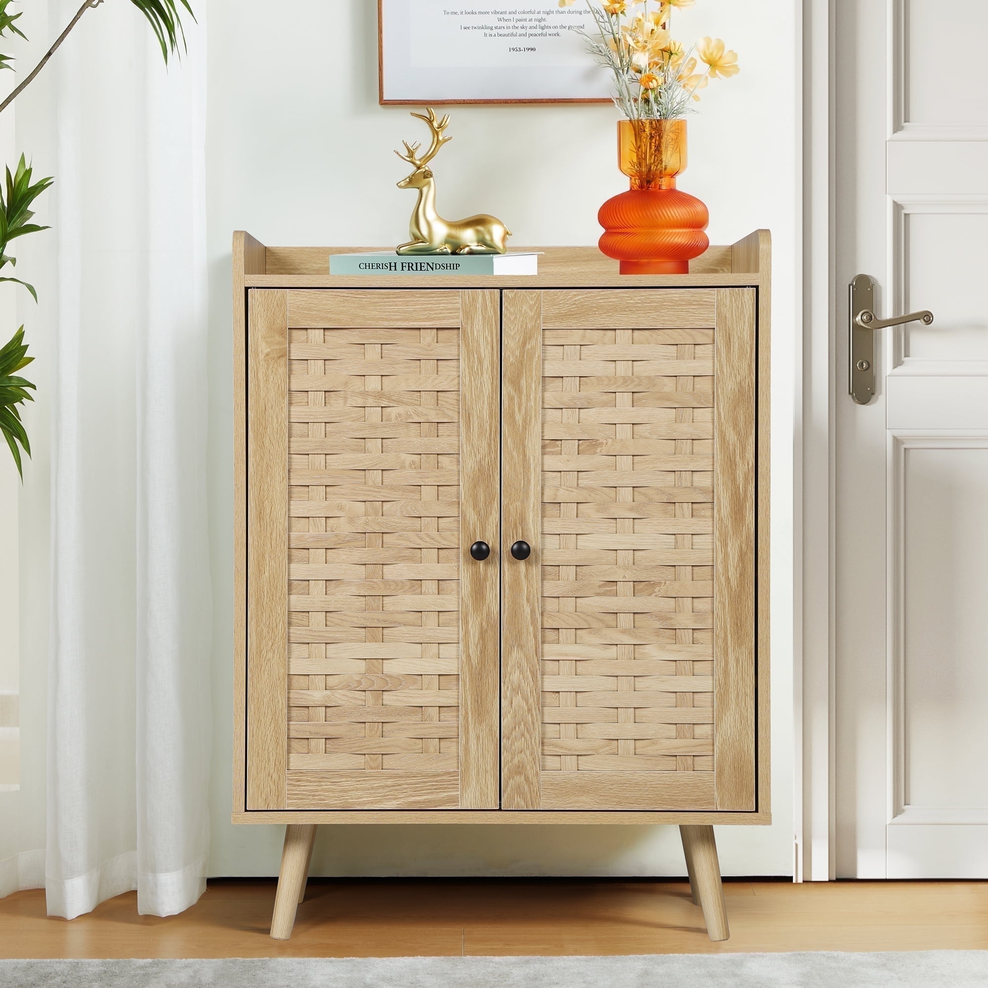 Giratree Wooden Enclosed Shoe Cabinet with Doors, 4-Tier Adjustable ...