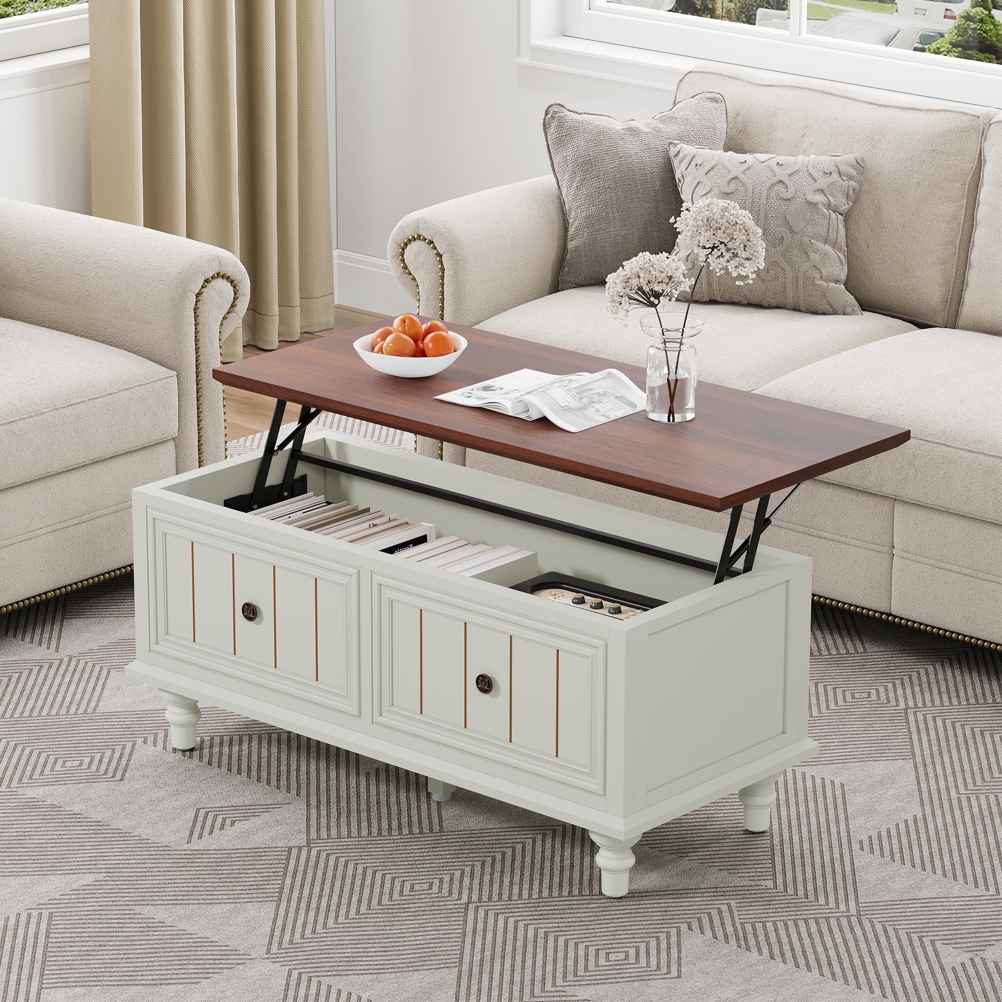 YOCWO White Lift Top Coffee Table with Hidden Compartment & Storage ...