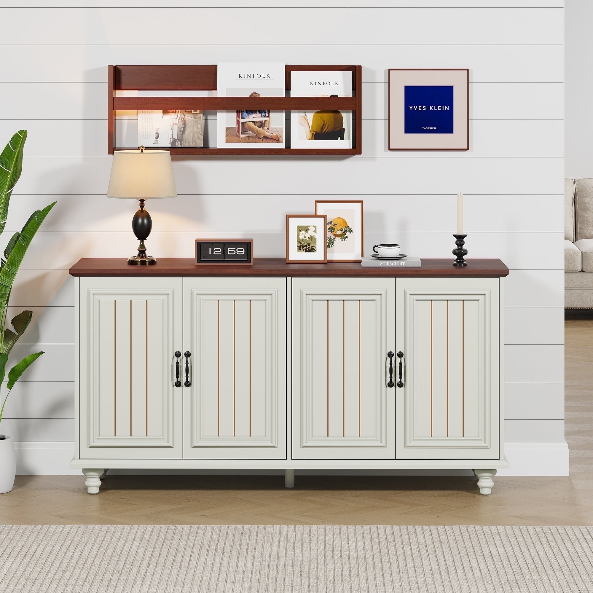 YOCWO White Sideboard and Buffets, Mid Century Storage Cabinets with 4 ...
