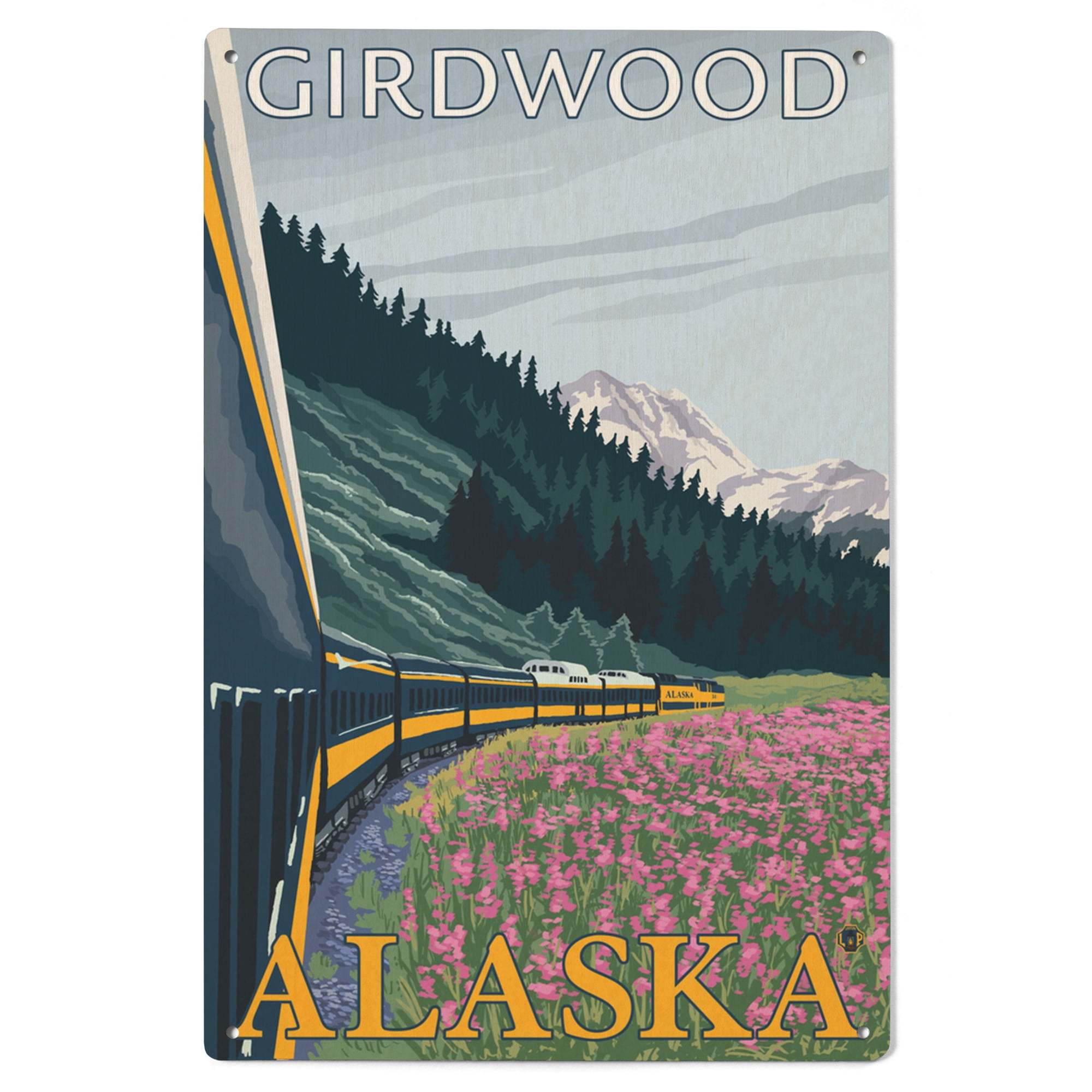 Girdwood, Alaska, Alaska Railroad Scene Birch Wood Wall Sign (6x9 ...