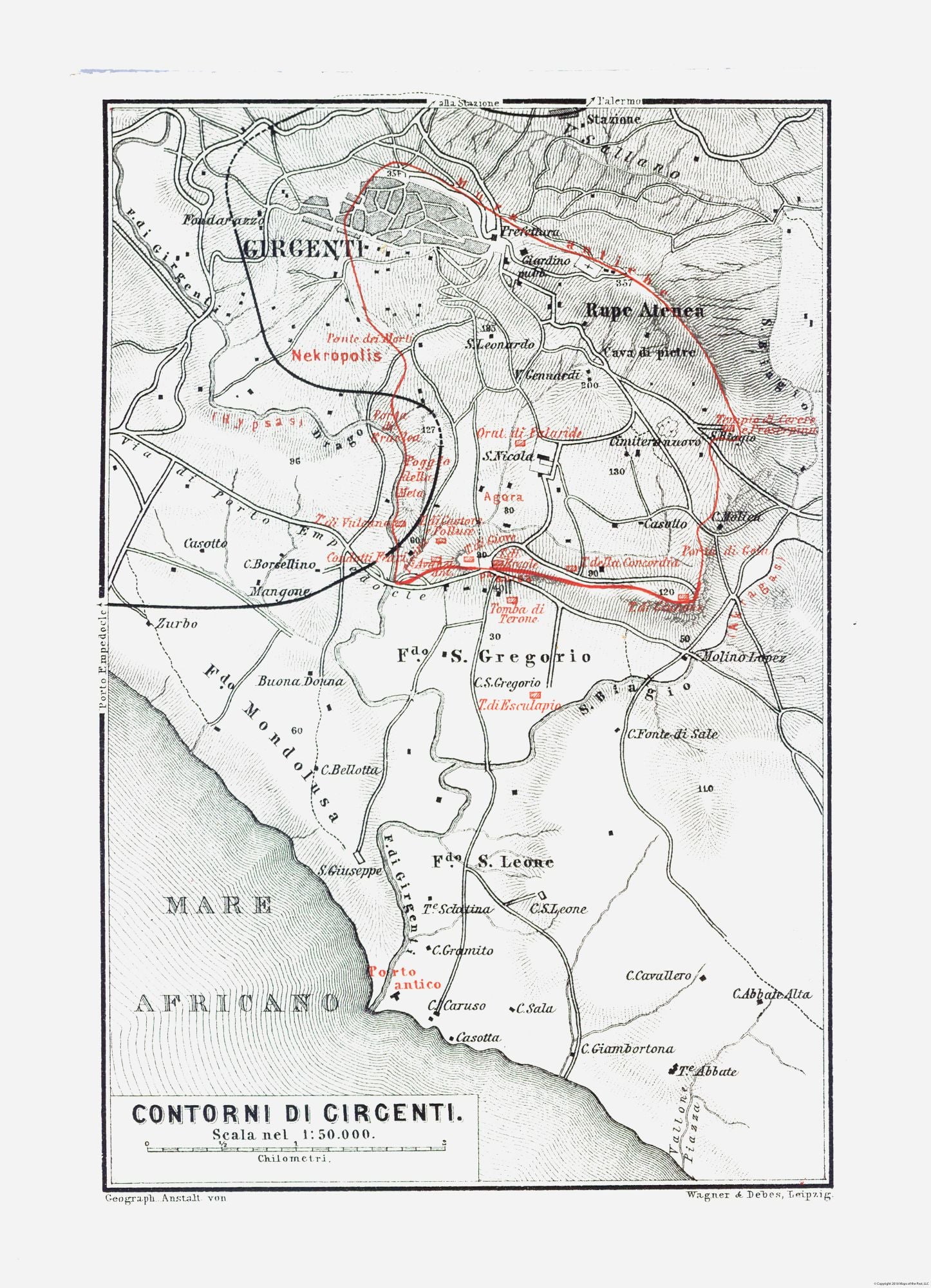 Historic Map - Girgenti Italy - Baedeker 1880 - 23 x 31.82 - Vintage ...