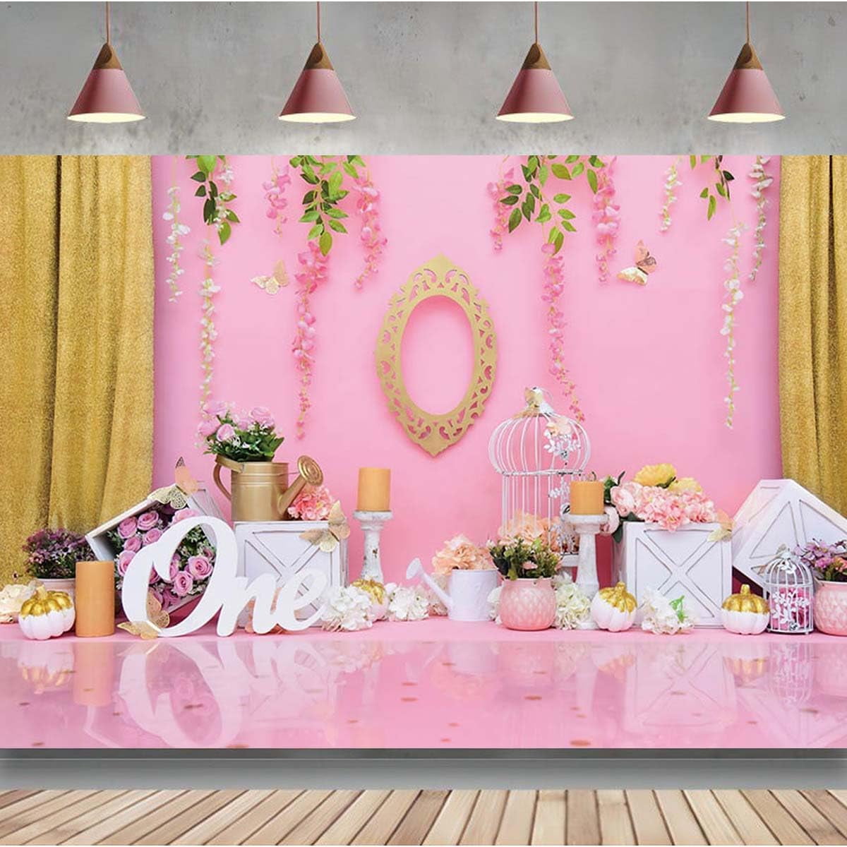 Girl 1st Birthday Photography Background Pink Floral Garden Girl ...