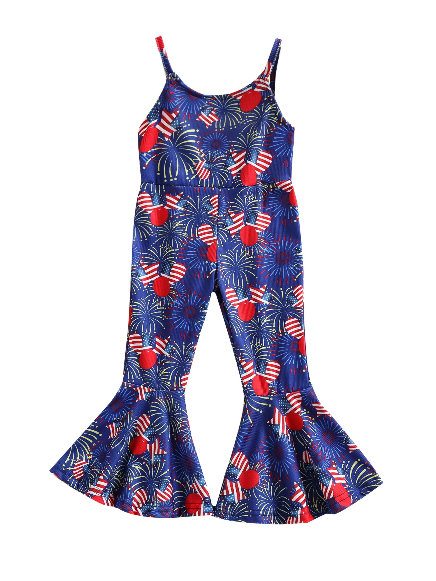 Girl 4th of July Jumpsuit One Piece American Flag Bodysuit Flare Romper Independence Day Onesie ...