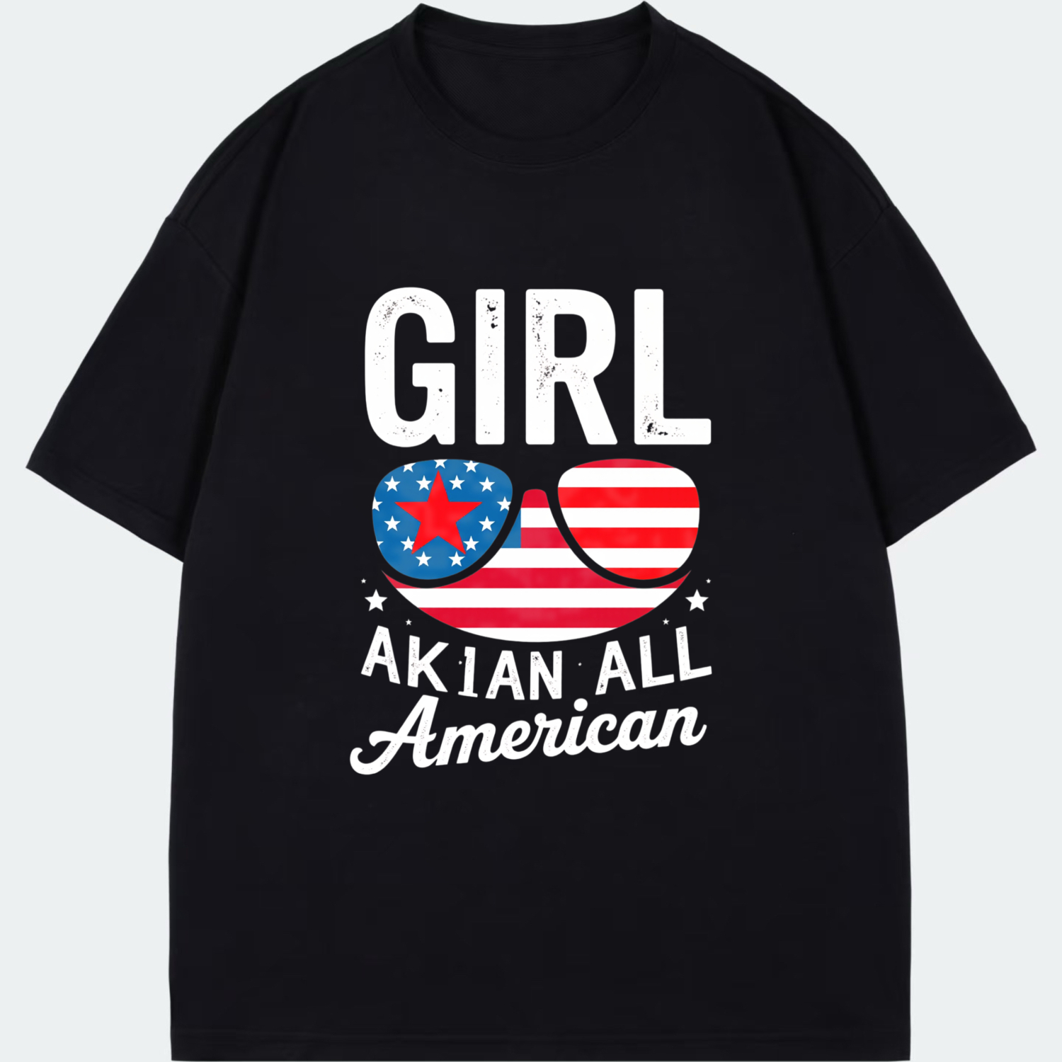 Girl Akian All American T Shirt Black Usa Flag Sunglasses Print Casual ...