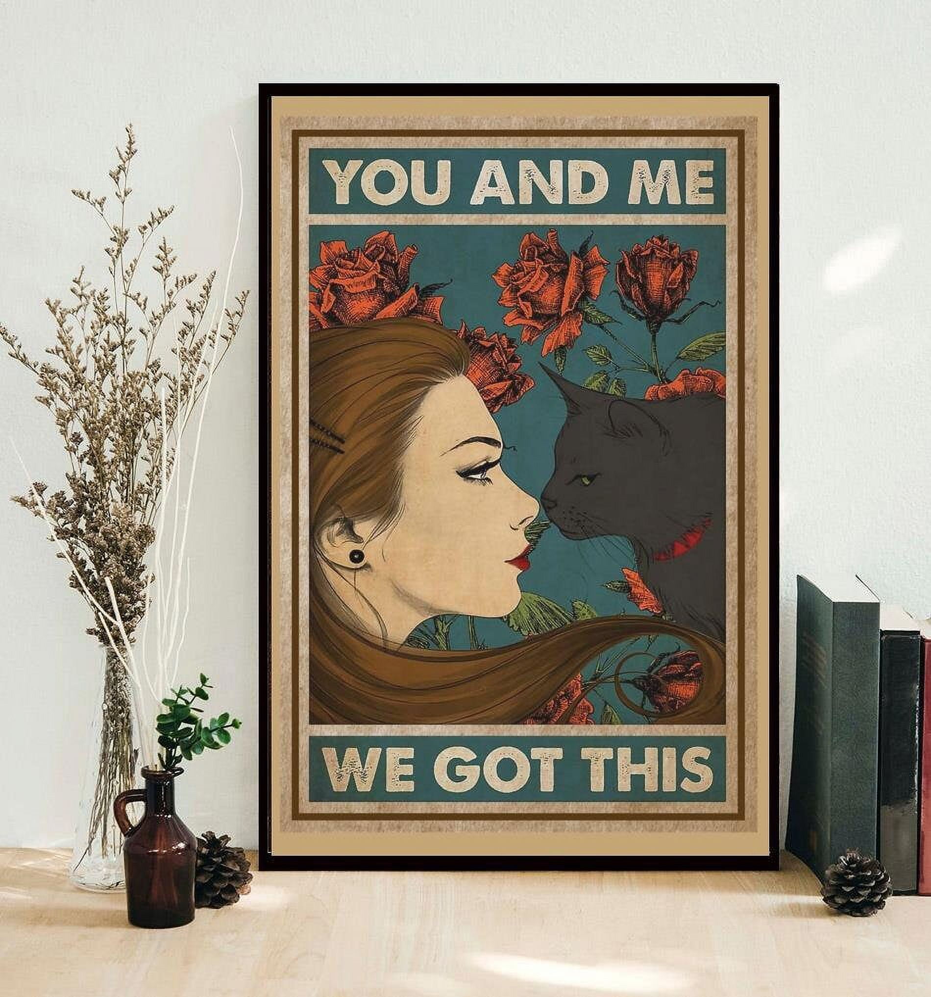 Girl And Cat poster, Vintage Cat poster, Cats Art, Cat Lover Gift, Black Cat Poste,dining room ...