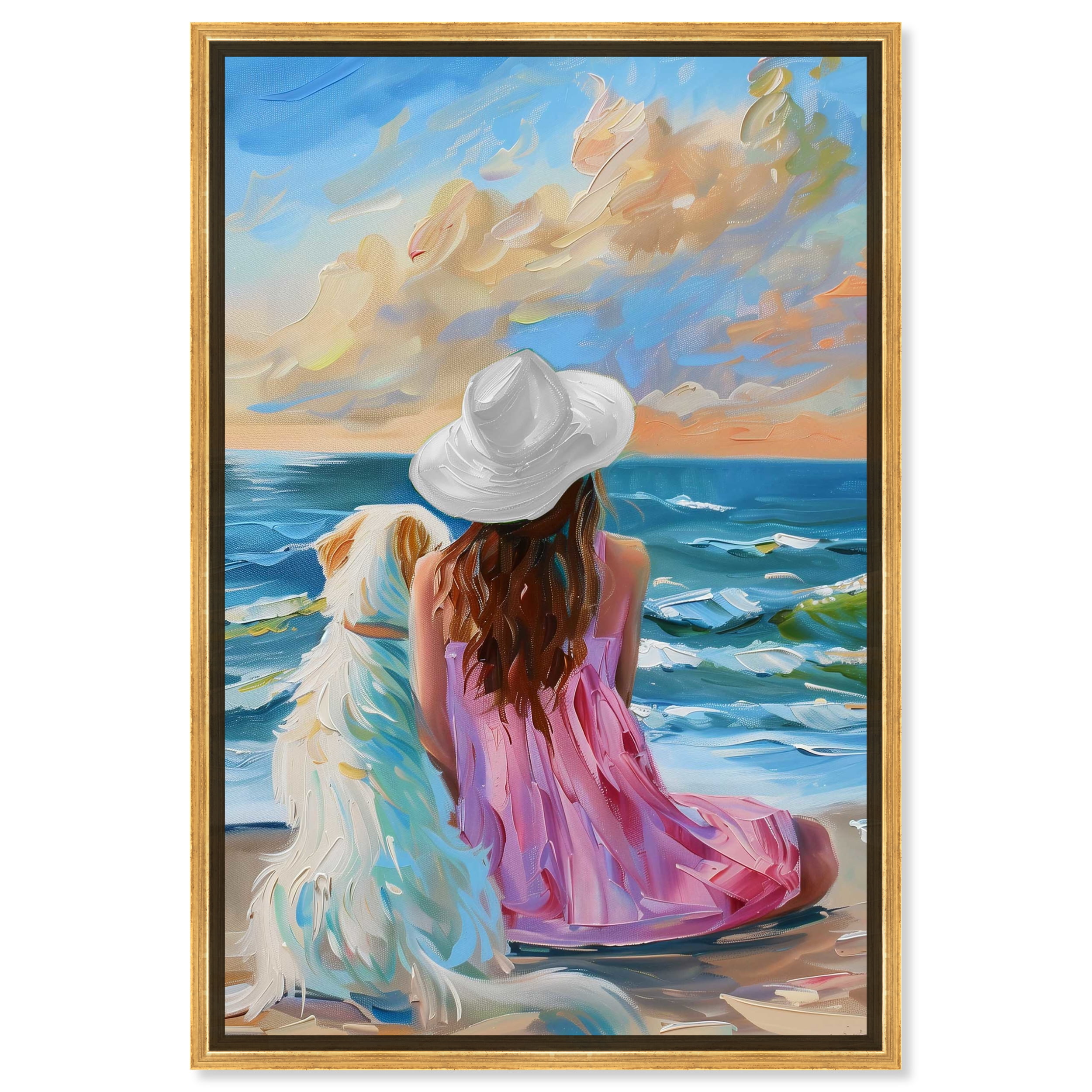 Girl And Her Best Friend Colorful Coastal Wall Art Canvas Wall Art by ...