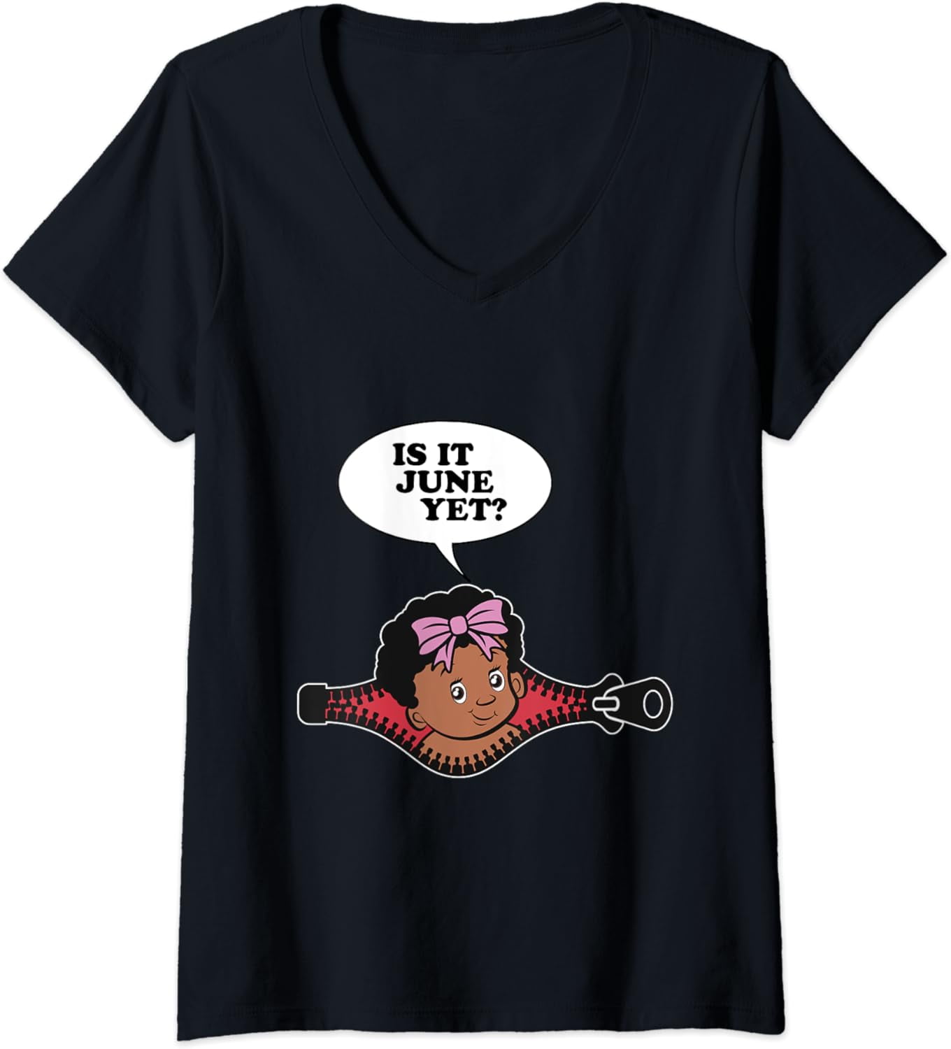 Girl Baby Pregnancy Bump Belly Zipper Is It June Yet V-Neck T-Shirt ...