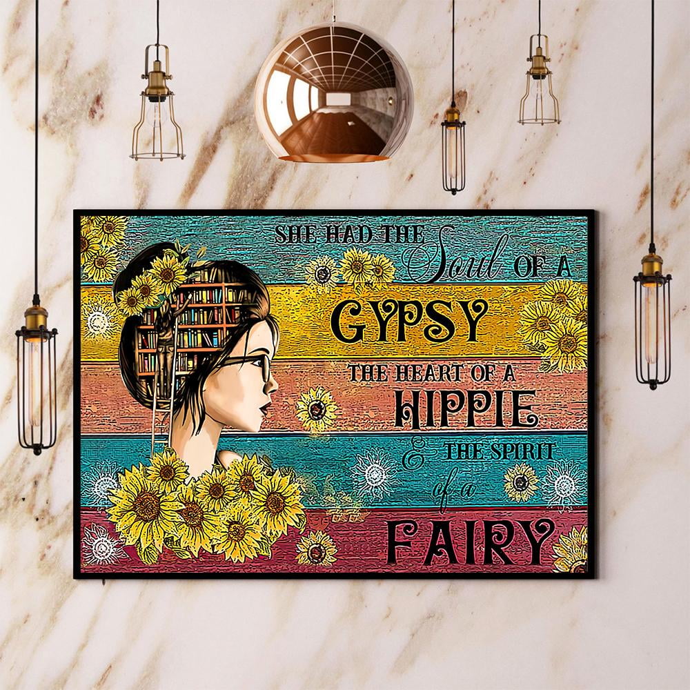 Girl Books Sunflower She Had The Soul Of Gypsy Paper Poster No Frame ...