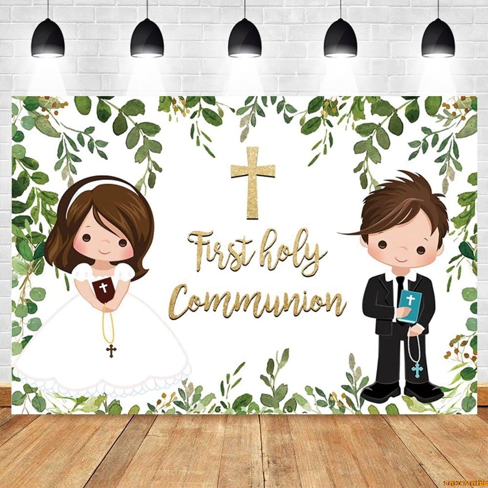 Girl Boy First Holy Communion Backdrop Christing Baptism Party Cross ...