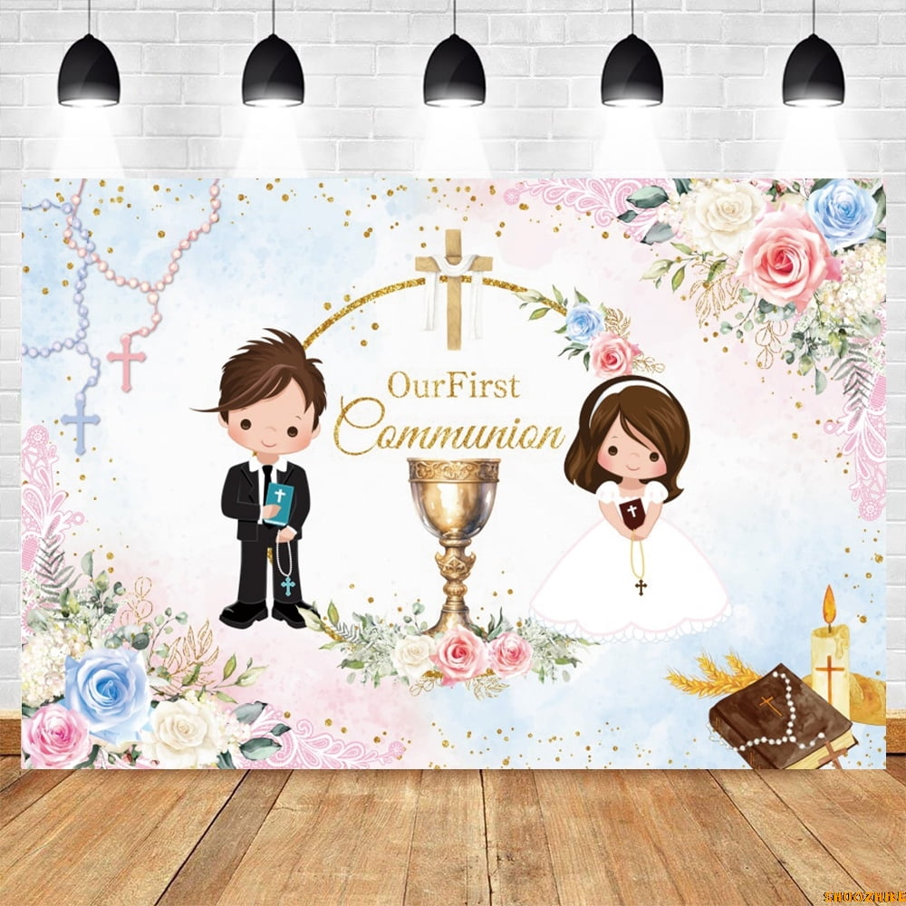 Girl Boy First Holy Communion Backdrop Christing Baptism Party Cross ...