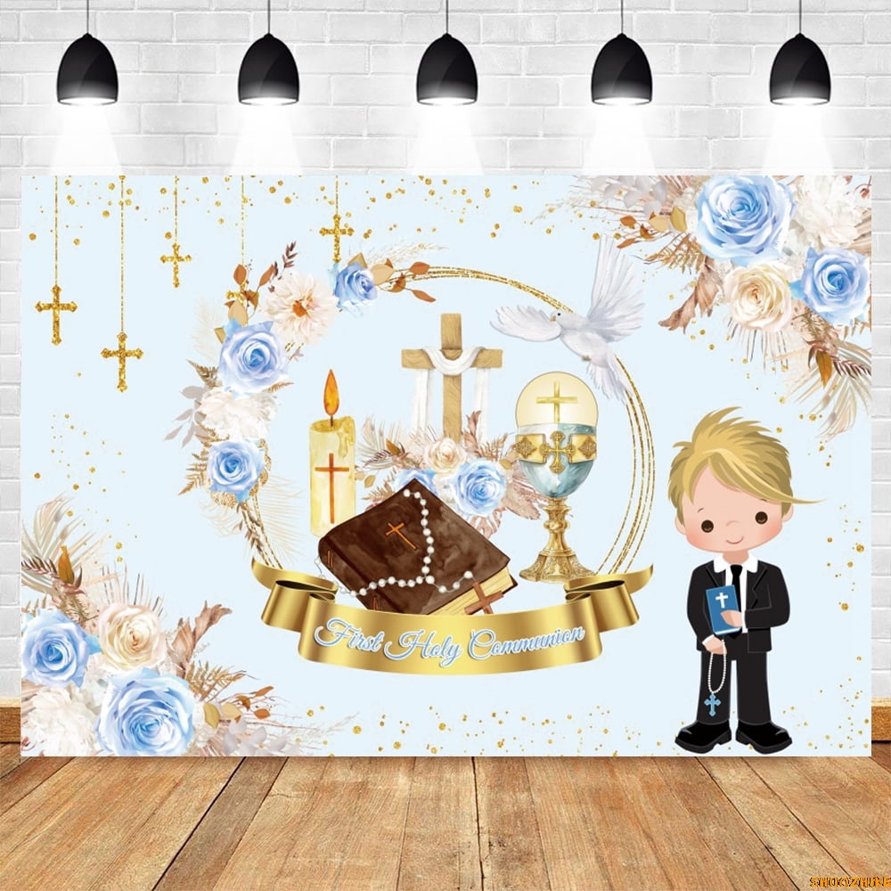 Girl Boy First Holy Communion Backdrop Christing Baptism Party Cross ...