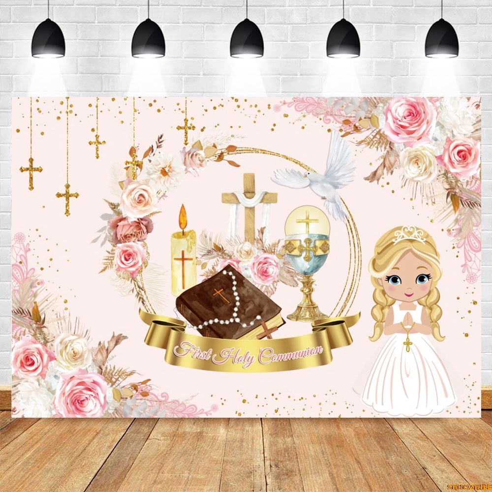 Girl Boy First Holy Communion Backdrop Christing Baptism Party Cross ...