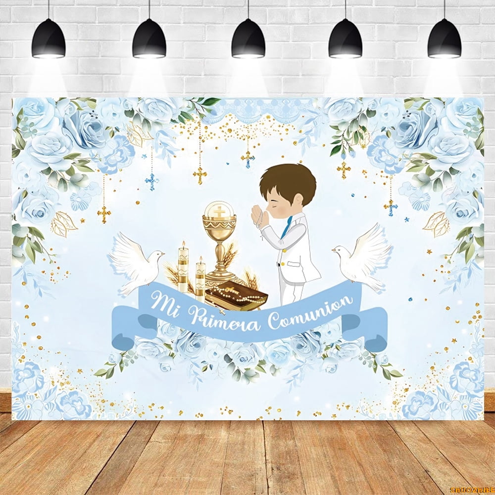 Girl Boy First Holy Communion Backdrop Christing Baptism Party Cross ...