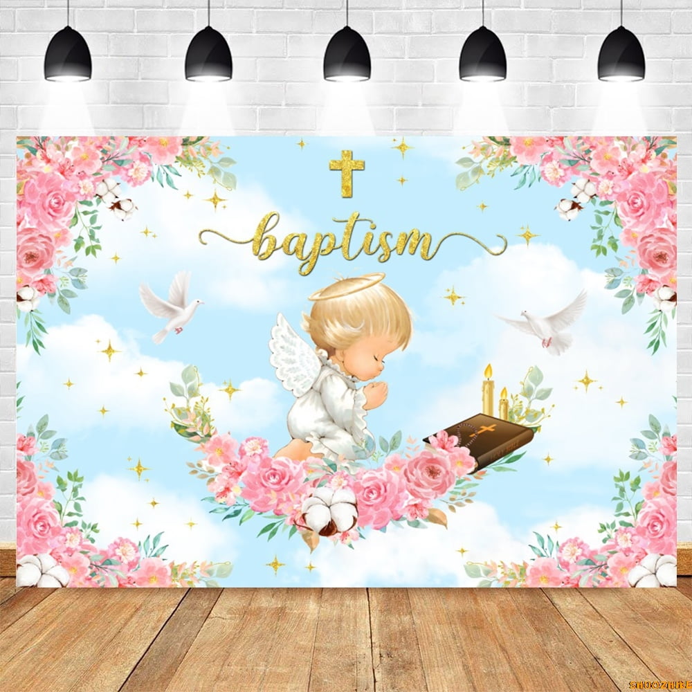 Girl Boy First Holy Communion Backdrop Christing Baptism Party Cross ...