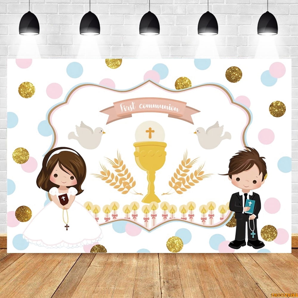 Girl Boy Holy Communion Backdrop My Baptism God Bless Cross Dove Baby ...
