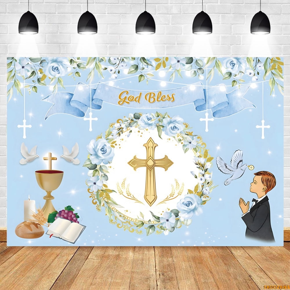 Girl Boy Holy Communion Backdrop My Baptism God Bless Cross Dove Baby ...