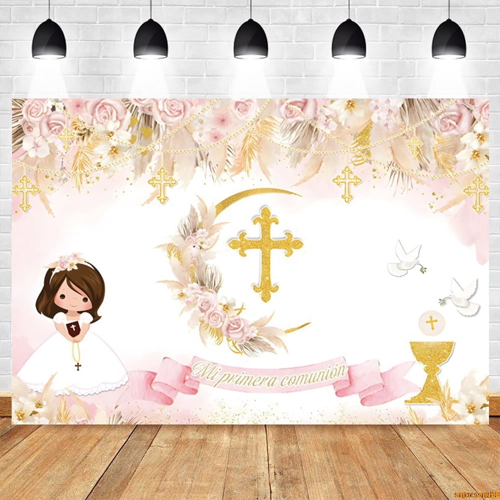 Girl Boy Holy Communion Backdrop My Baptism God Bless Cross Dove Baby ...