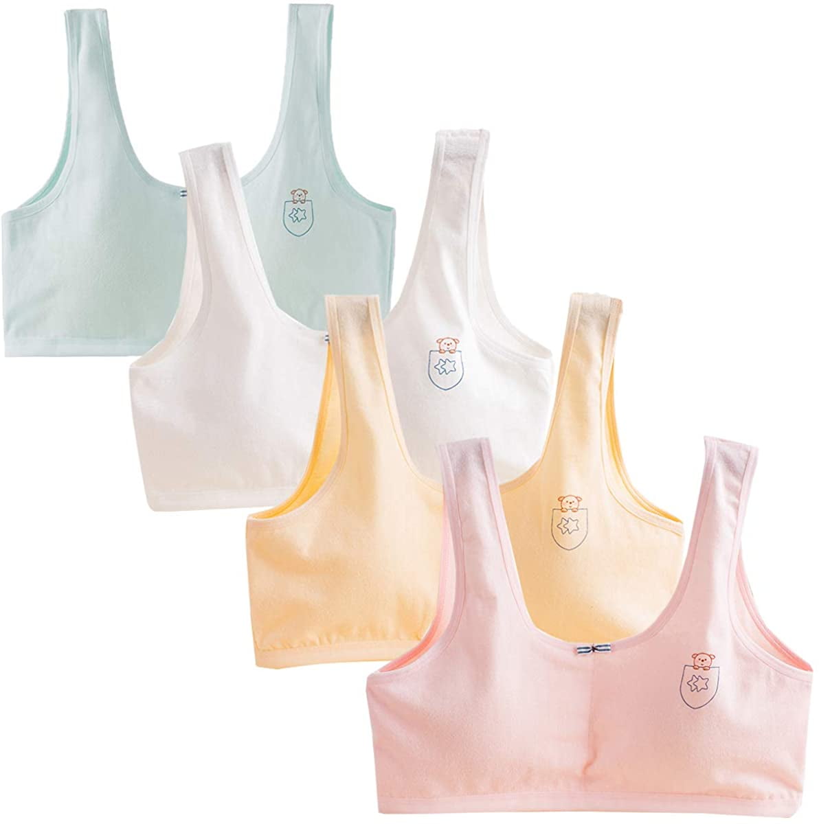 FRUIPAR Teen Girl Training Bra 4 Packs, Seamless Cami Bra with Wide ...