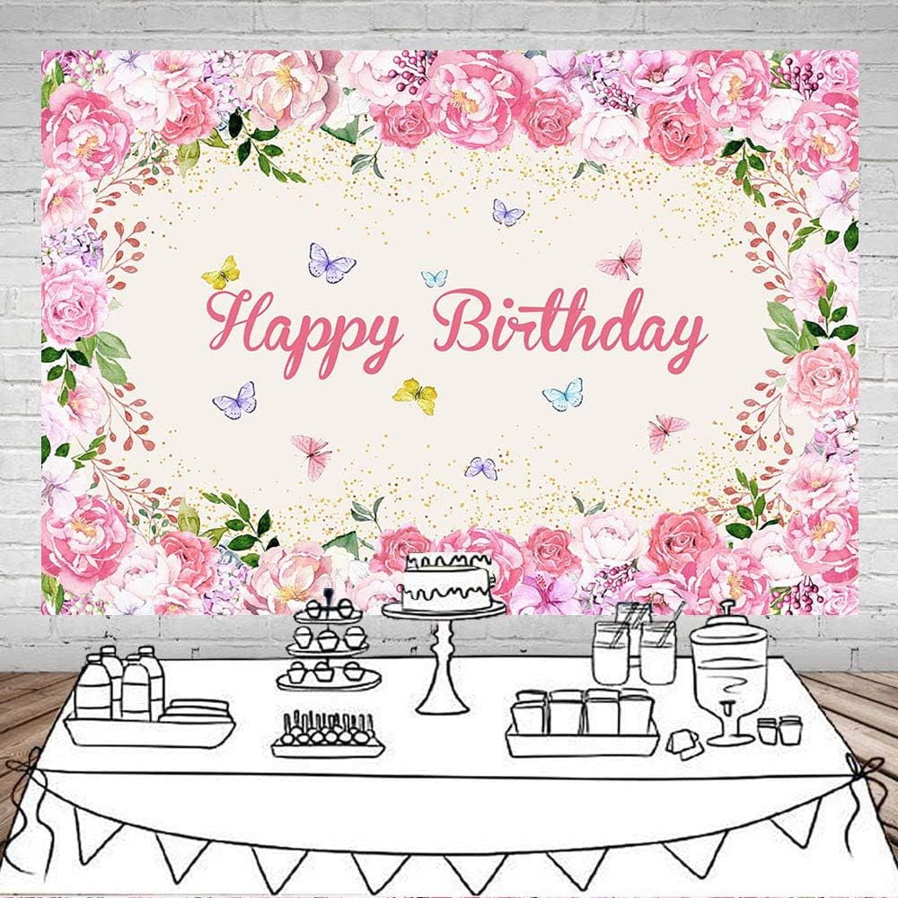 Girl Butterfly Birthday Backdrop Spring Watercolor Floral Photography ...