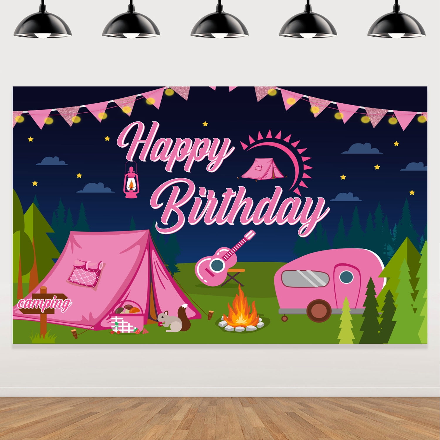 Girl Camping Party Decorations, Pink Camping Birthday Backdrop for Girl ...