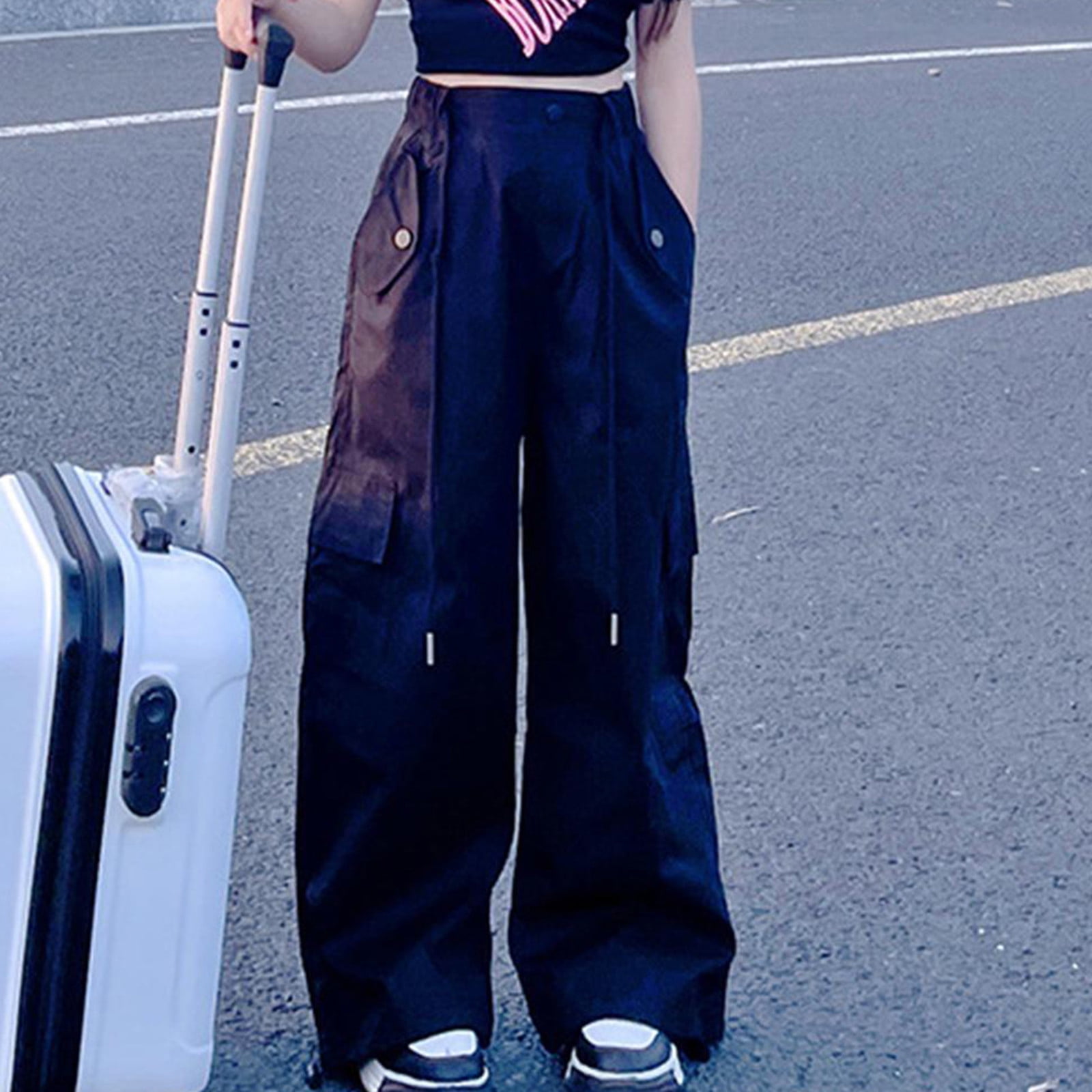 Girl Cargo Pants Lightweight Girls Elastic Waist Drawstring Pants Baggy ...