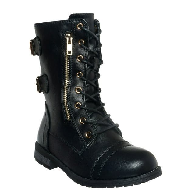 Girl Children Combat Boot - Kids Calf High Utilitarian Shoe - Walmart.com
