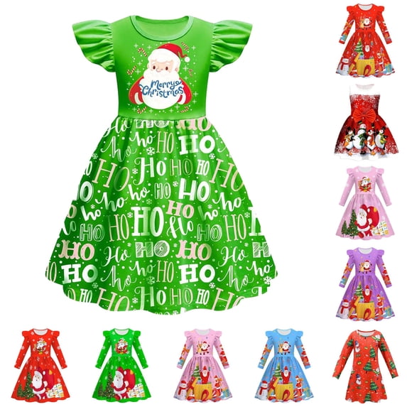 Girl Christmas Dress Ruffle Sleeve A-Line Girl Dress Baby Girl ...