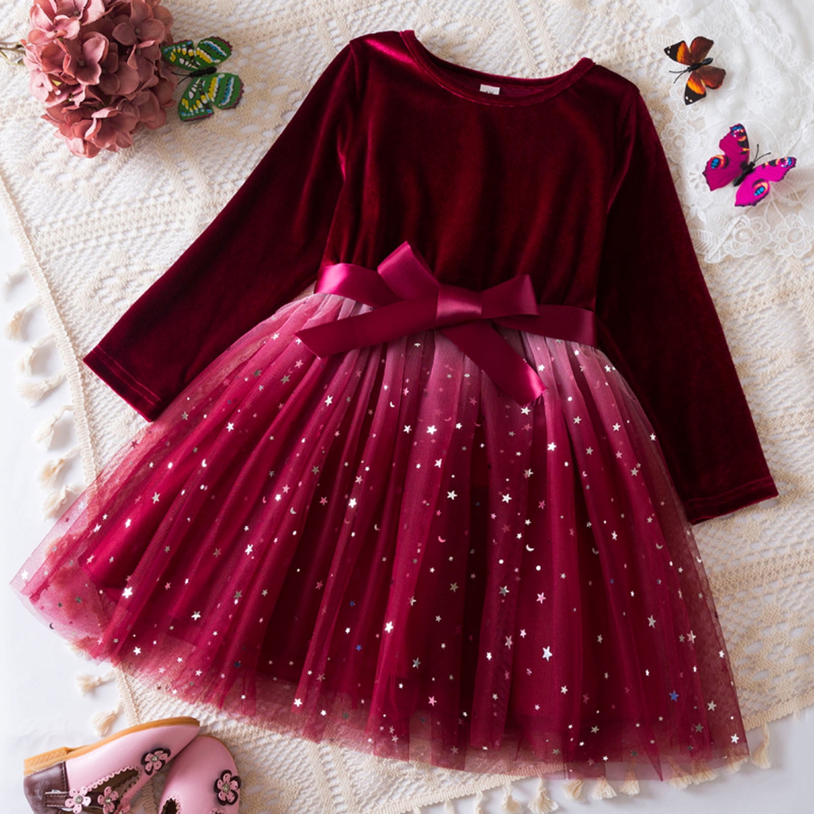 Girl Christmas Outfit Long Sleeve Letter Print Star Princess Tulle Tutu ...